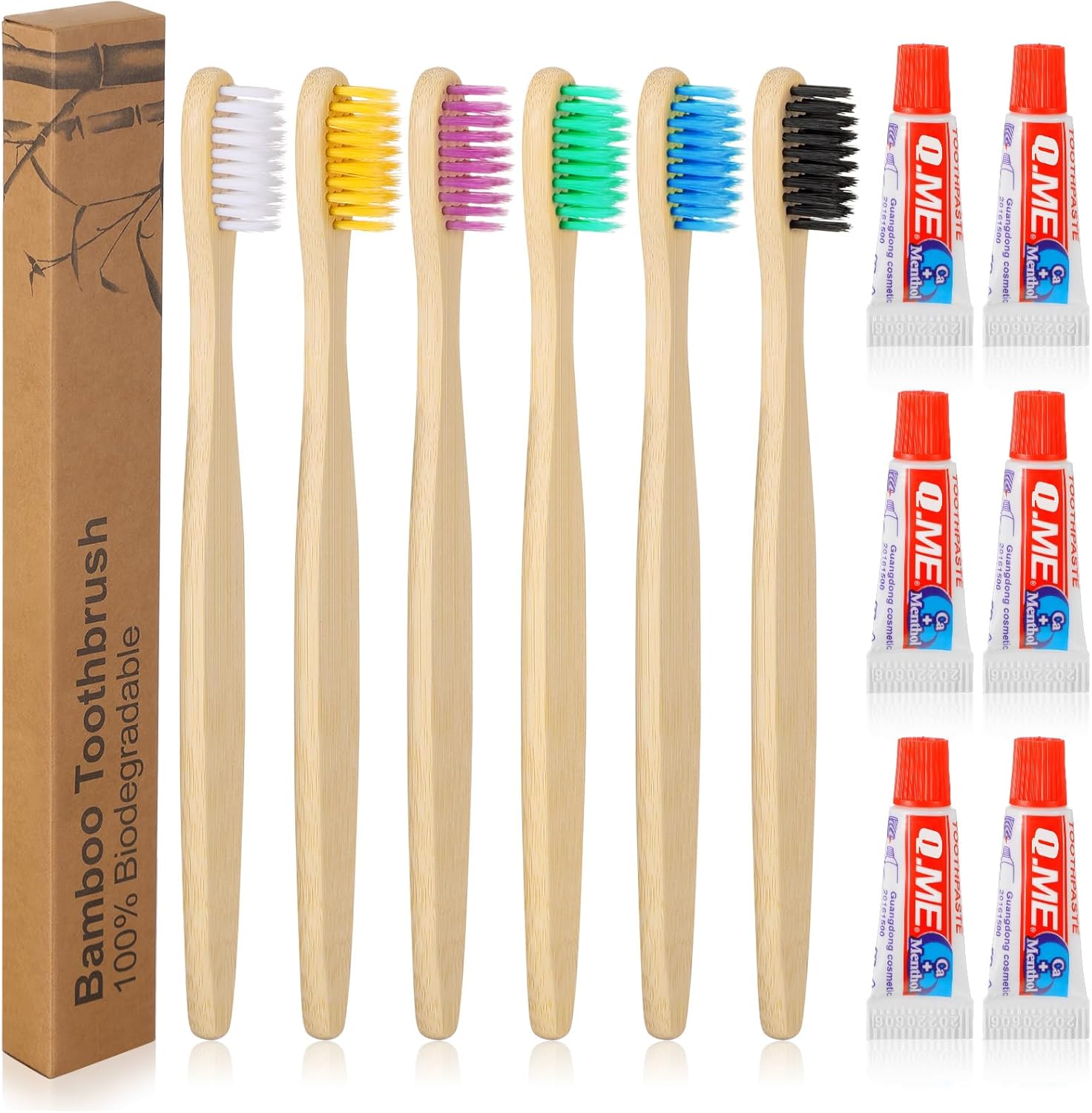 Hestya Set of 6 Bamboo Travel Toothbrushes and Toothpaste Individually ...