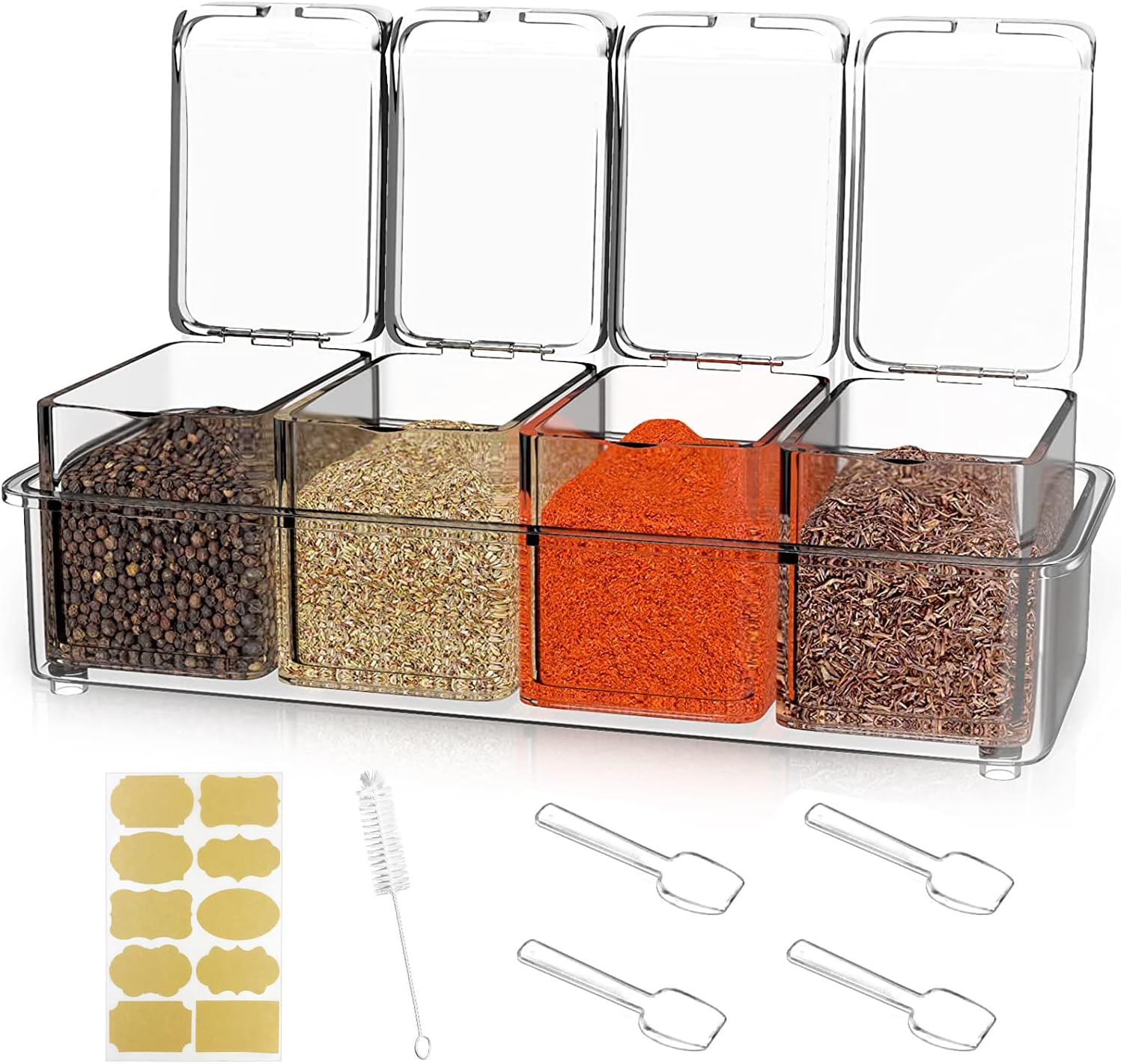 Transparent Seasoning Rack Spice Pots - 4 Piece Acrylic Seasoning Box ...