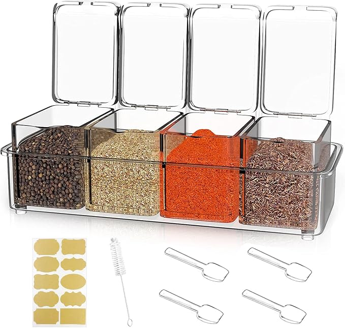 QIQN Clear Seasoning Box Acrylic Condiment Jars Storage Container Set ...