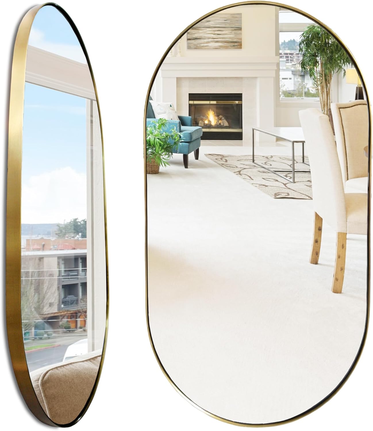 Amazon.com: TUSIWIT Oval Gold Wall Mirror Pill Shaped Bathroom Mirror ...
