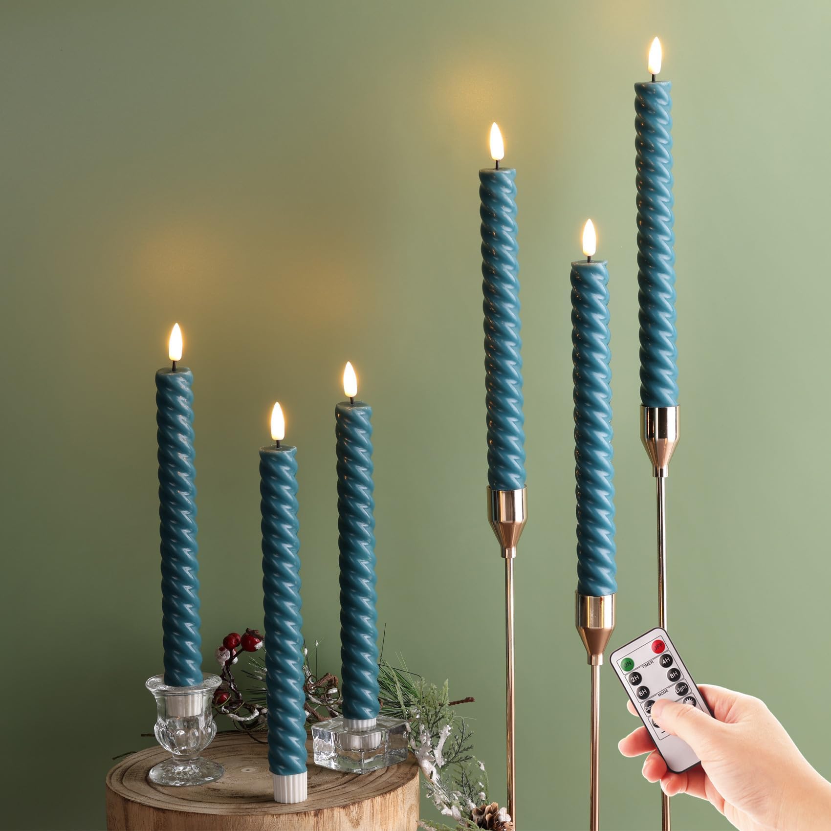 Amazon.com: Eywamage Teal Blue Flameless Taper Candles with Remote ...