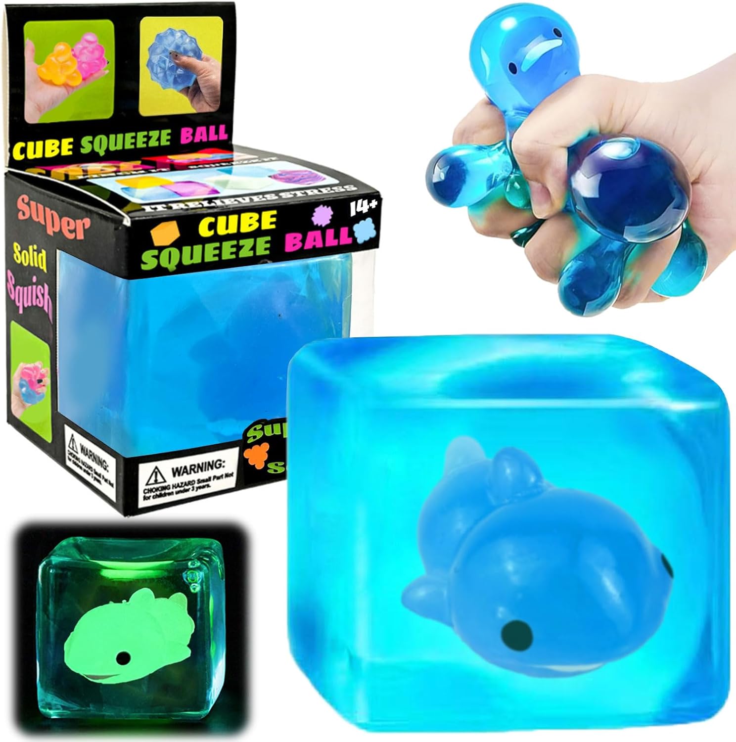 Amazon.com: Blue Squeeze Cube with Luminous Dolphin Inside，Squishy ...