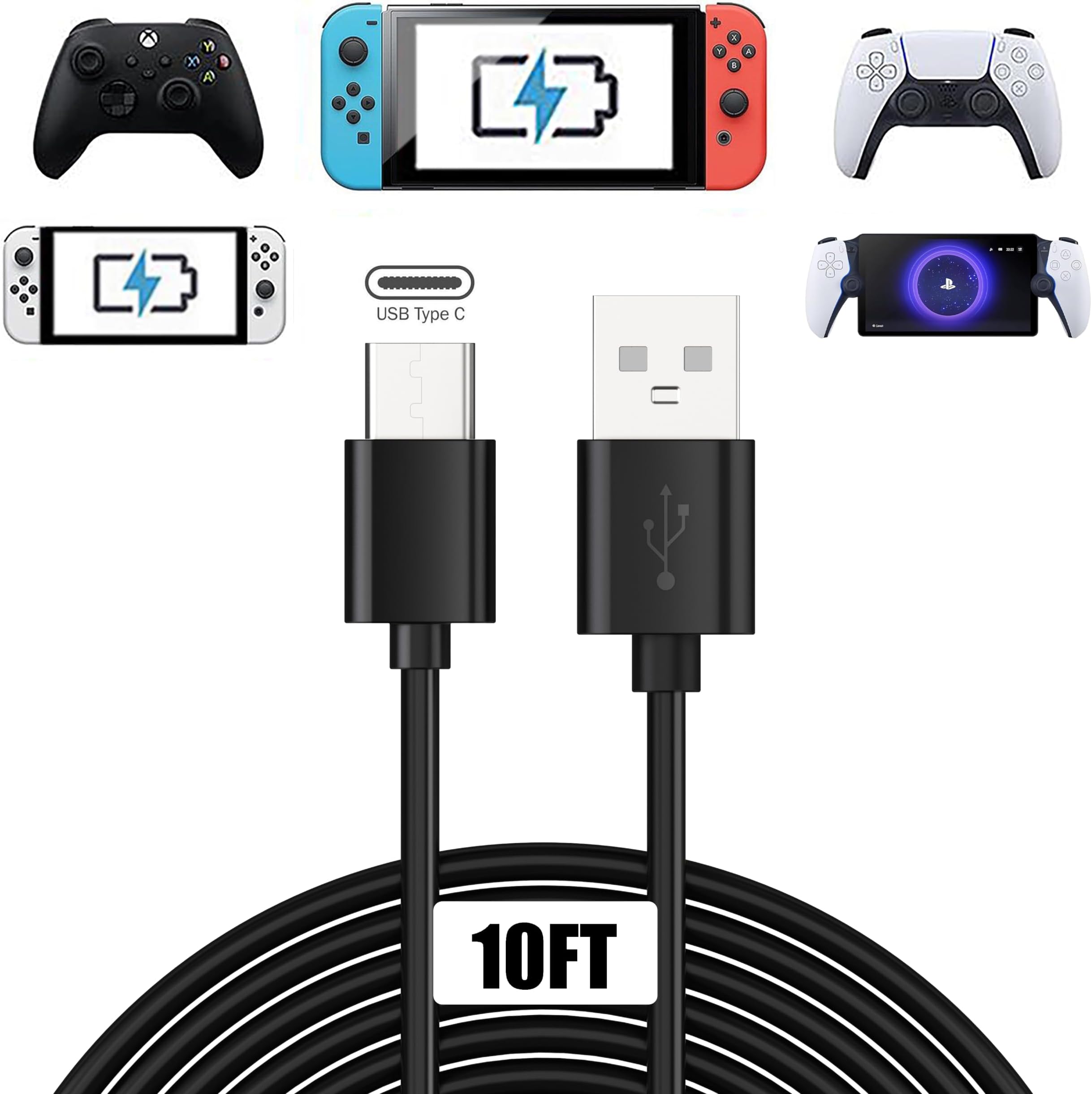 Amazon.com: Switch 10FT Extra Long USB C Battery Power Charging Cable ...