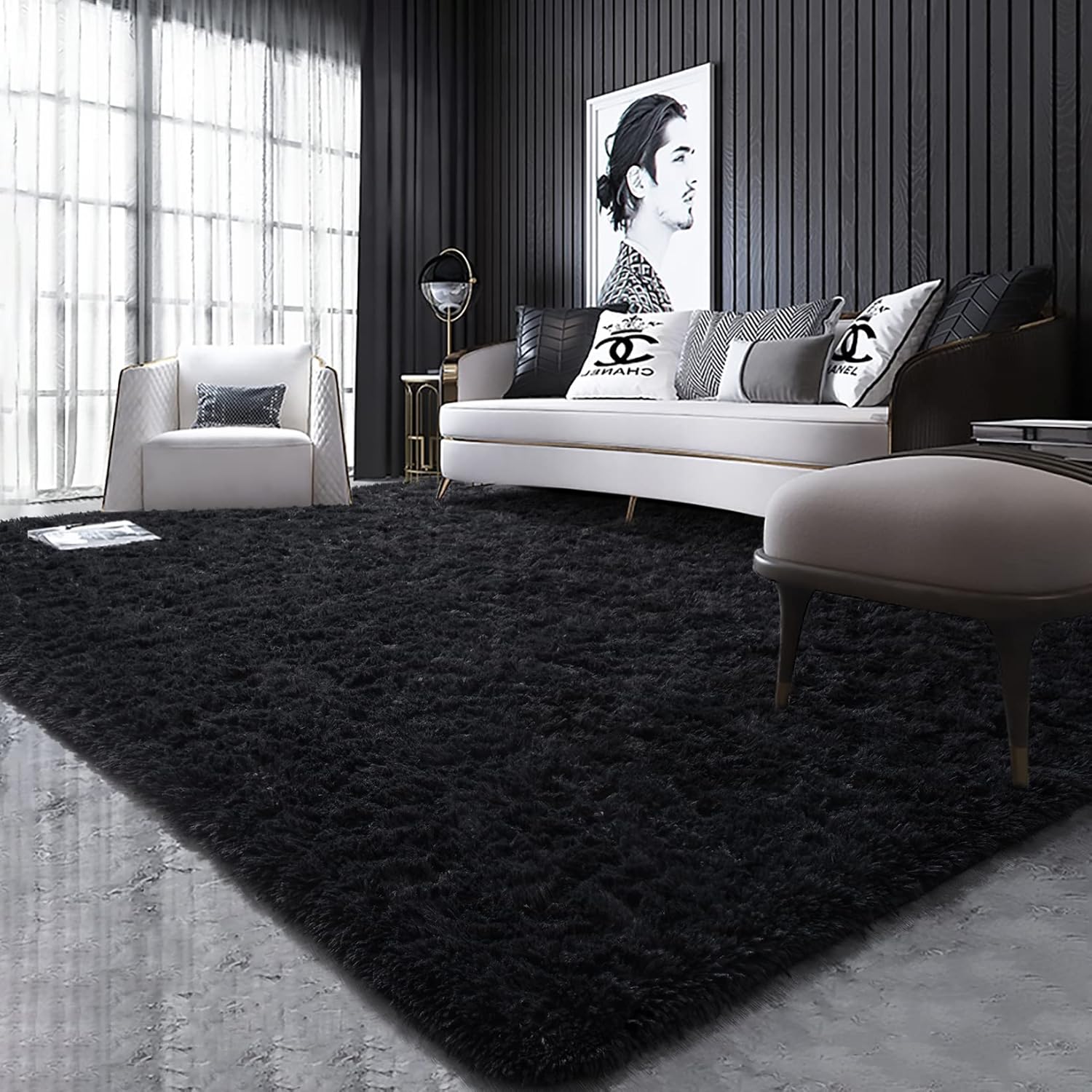 Amazon.com: DETUM Black Rug 3x5 Feet - Fluffy Black Area Rugs for ...