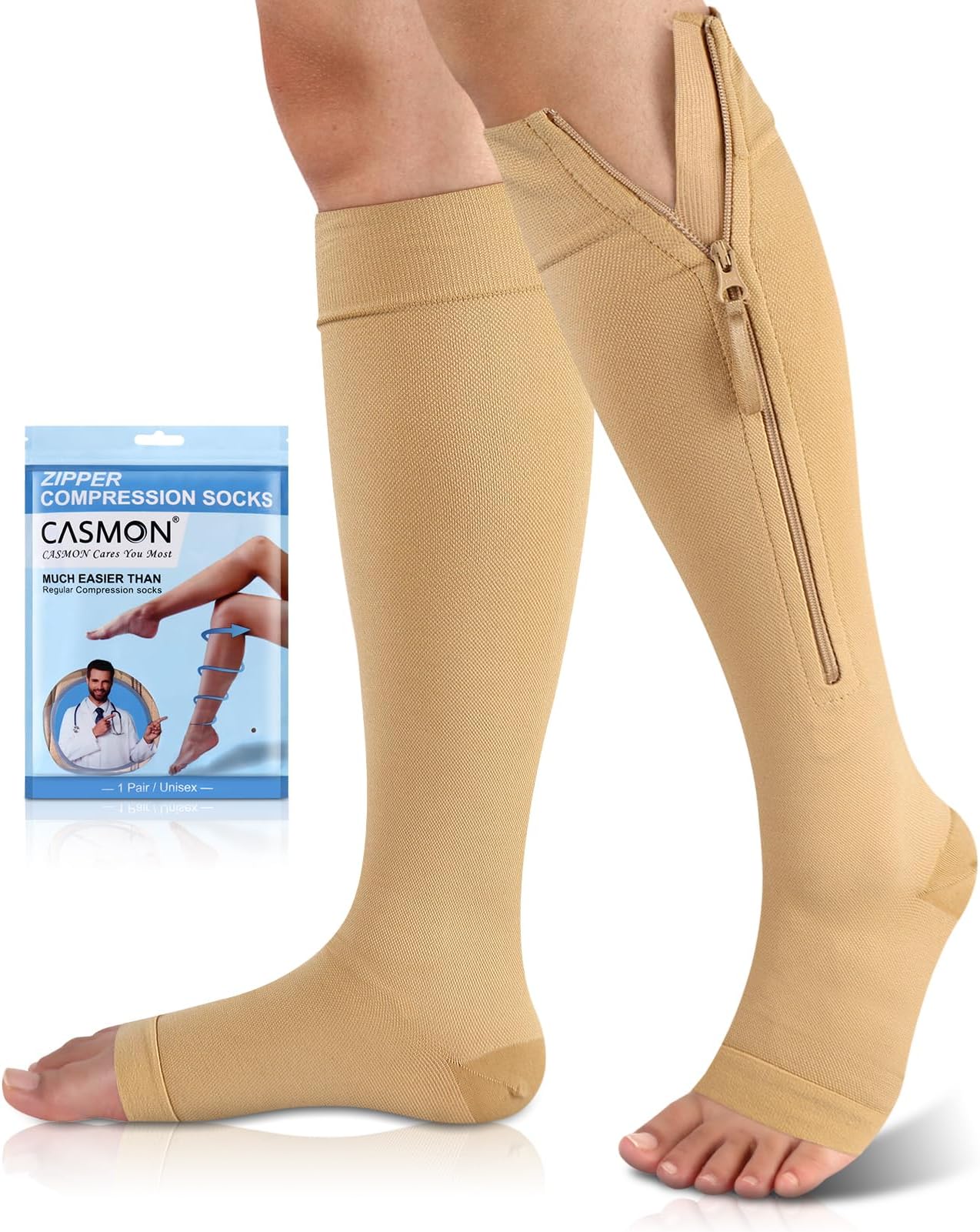Amazon.com: CASMON 15-20mmHg Zipper Compression Socks for Women and Men ...