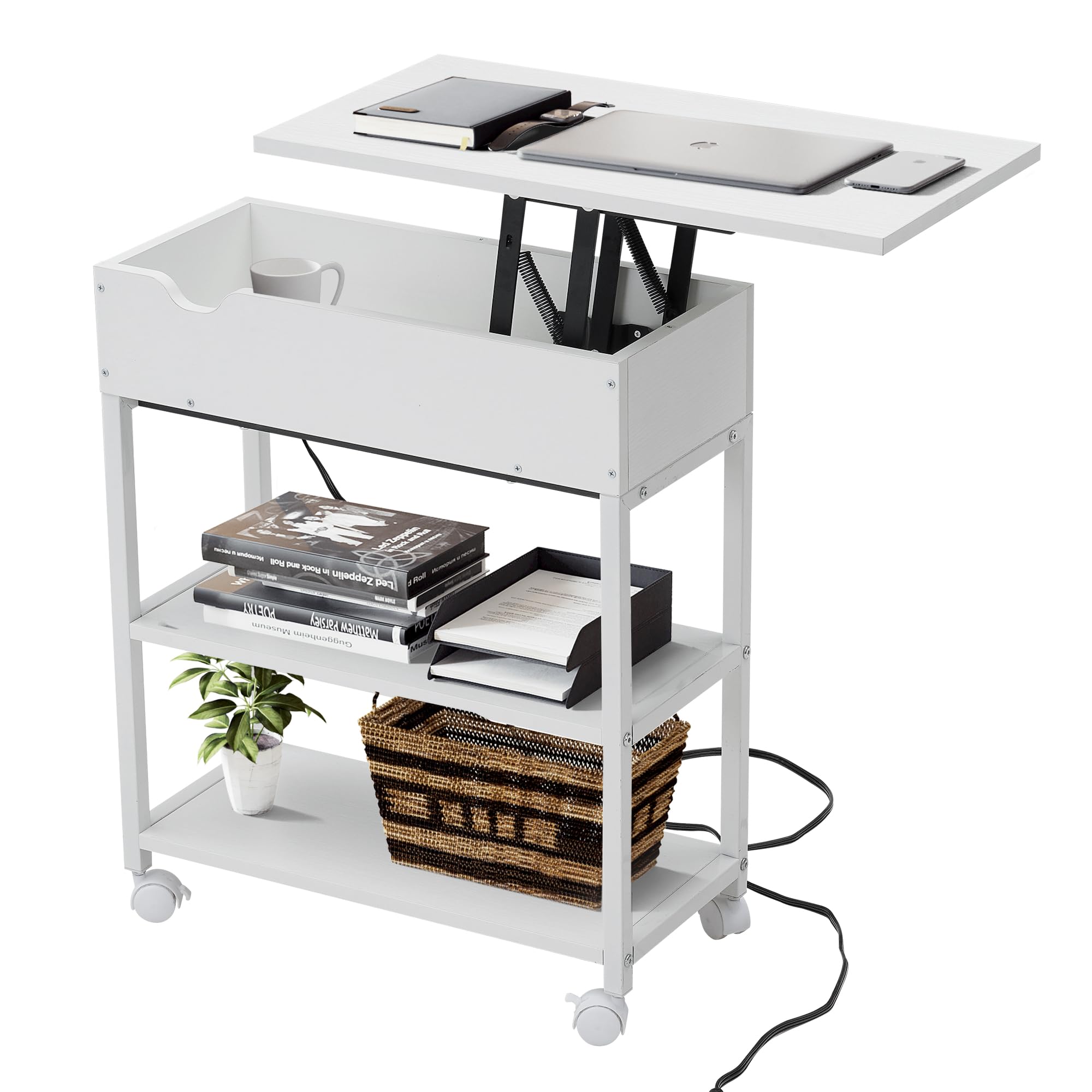 Lift Top End Table with Charging Station, Narrow Side Table with USB ...