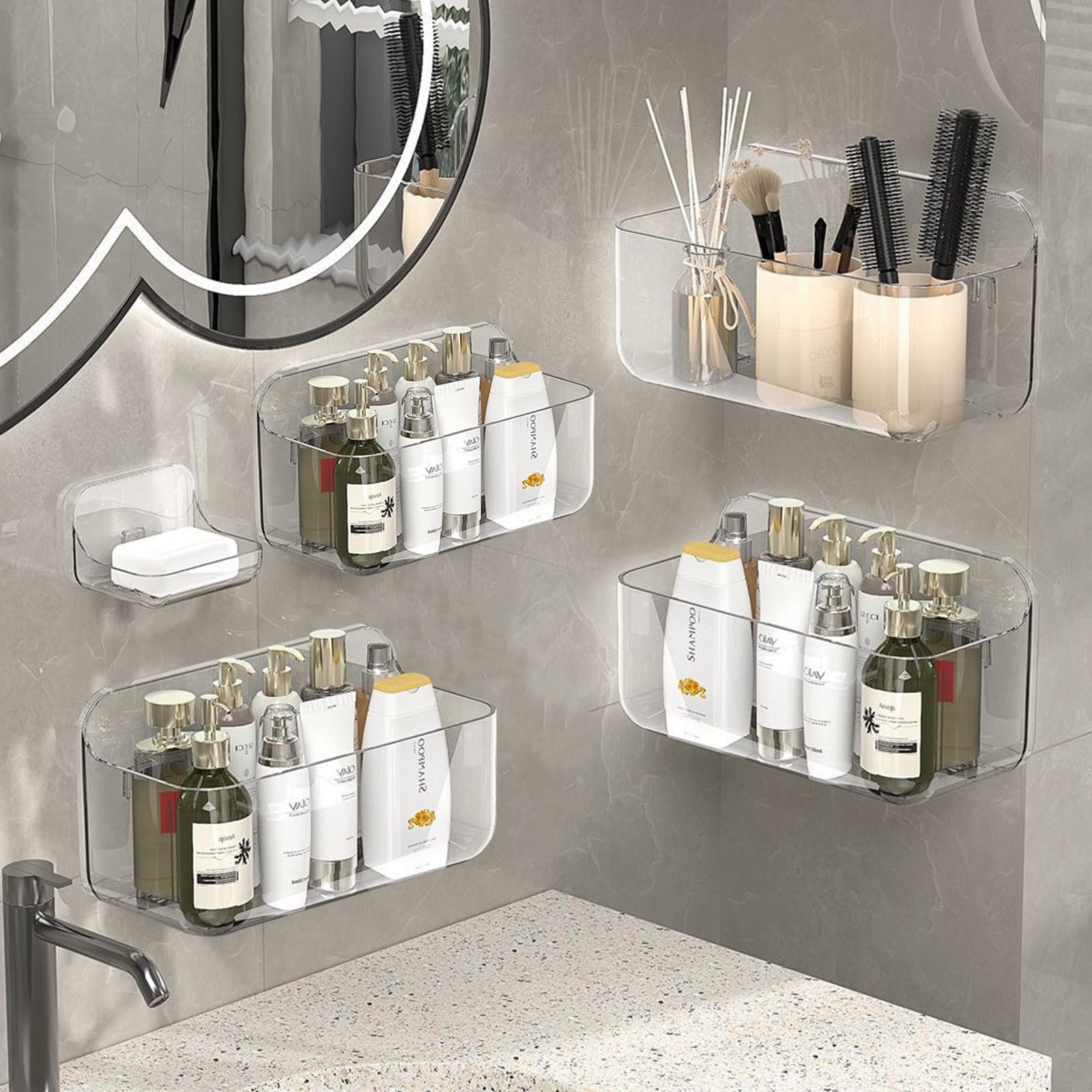 AKOLAFE 4 Pack Shower Caddy Suction Acrylic Shower Shelves No Drilling ...