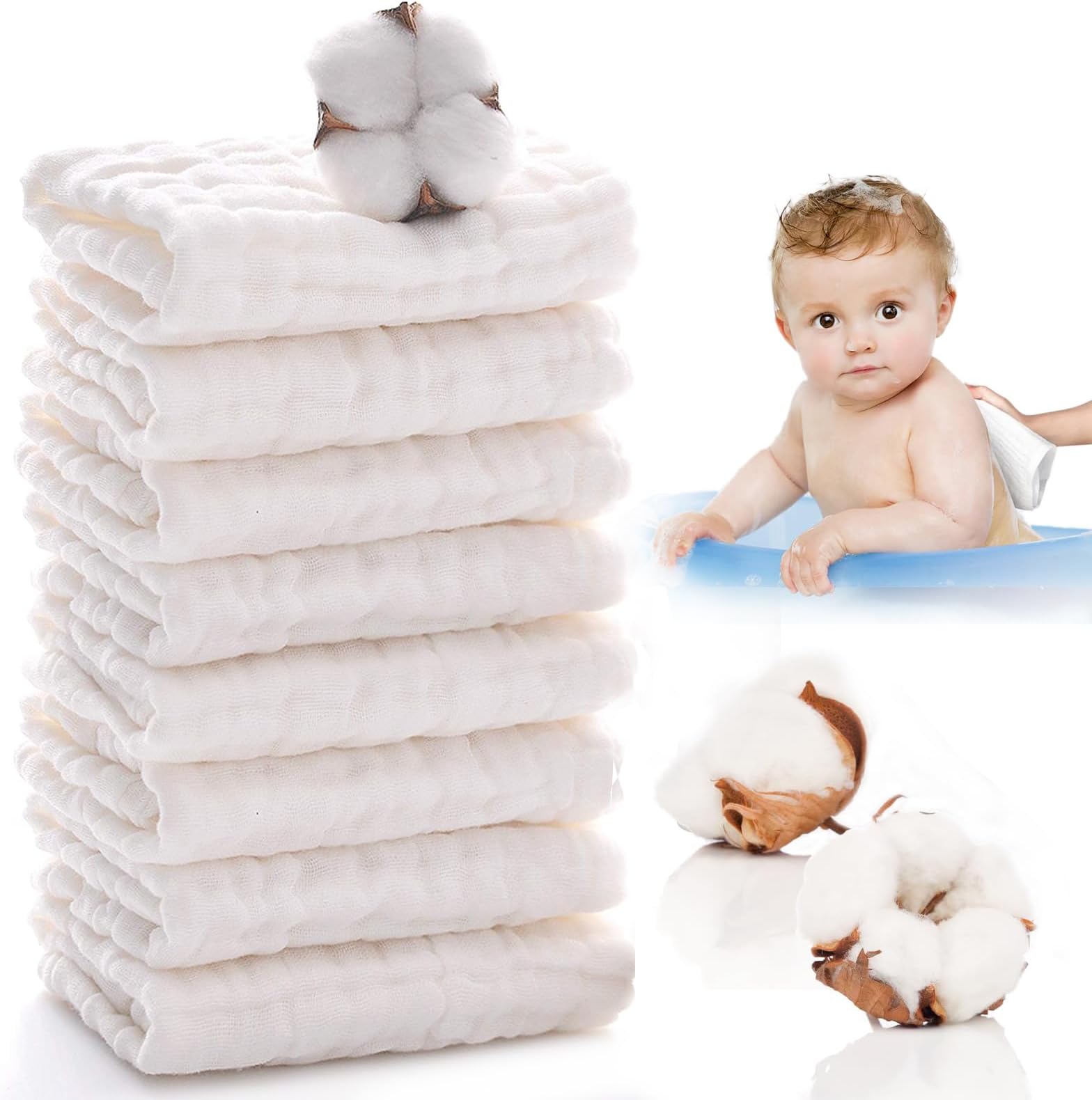 Orighty Muslin Baby Washcloths Pack of 6 - Soft Face Cloths for Newborn ...