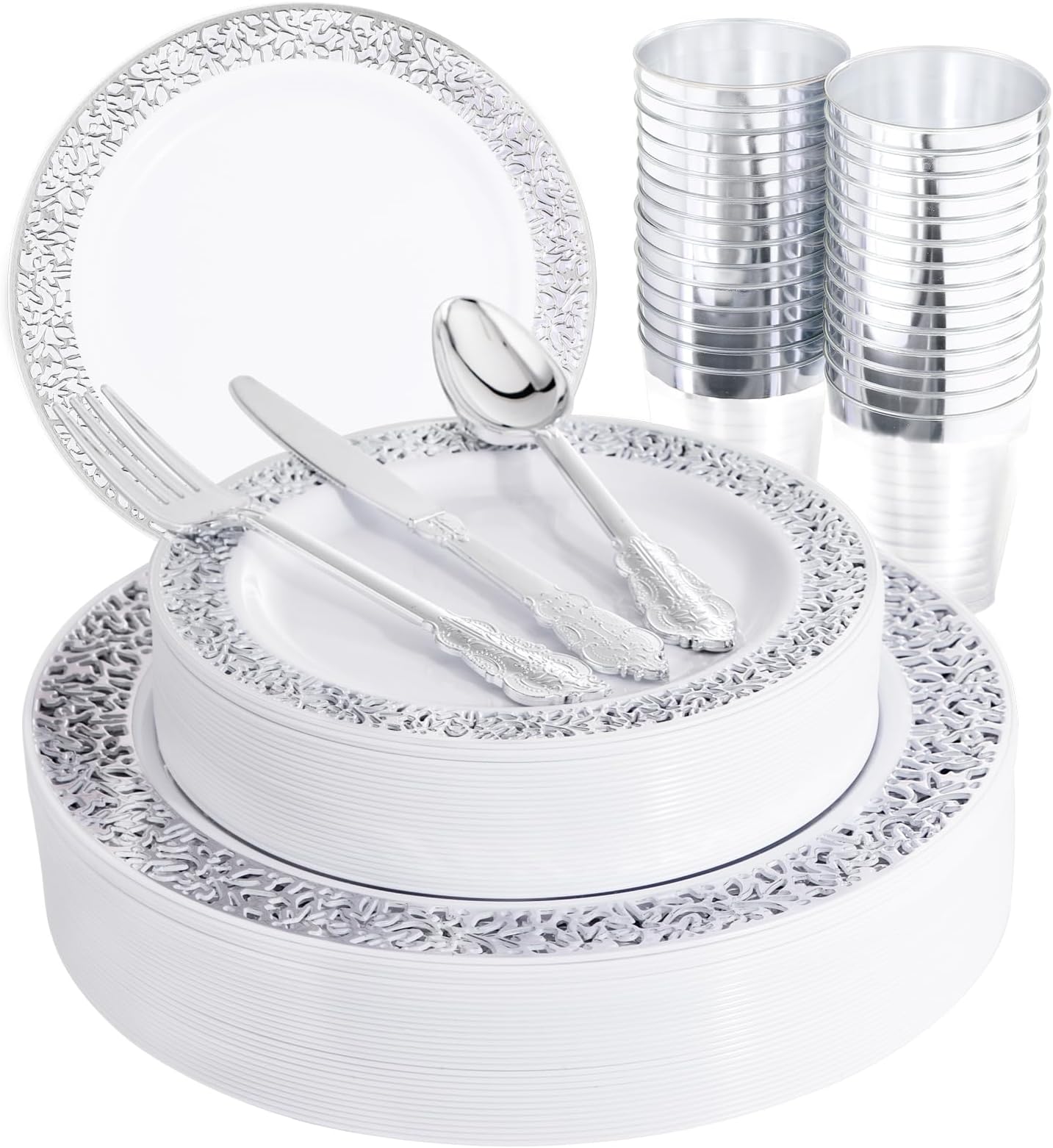 Amazon.com: 125 Piece Gold Dinnerware Party Set - 50 Gold Rim Clear ...