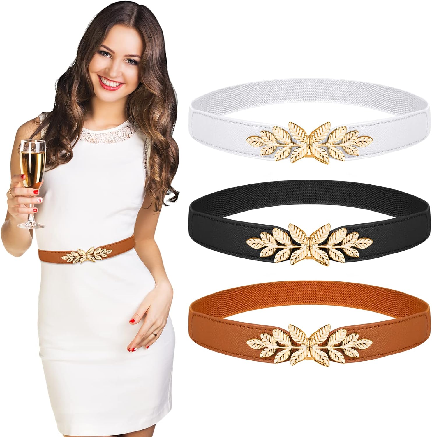 Bestomrogh 3Pcs Womens Skinny Elastic Waist Belt, Retro Stretch Belt ...