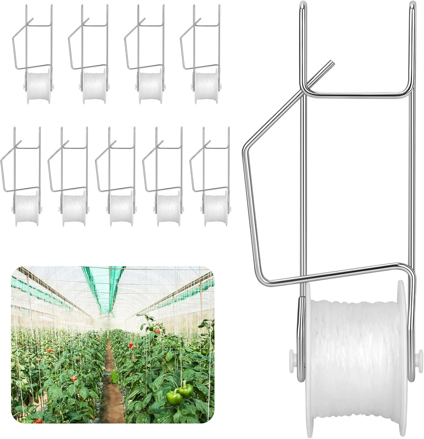 Amazon.com : 10 Pack Tomato Roller Hooks with 49.2FT Rope Tomato Hooks ...