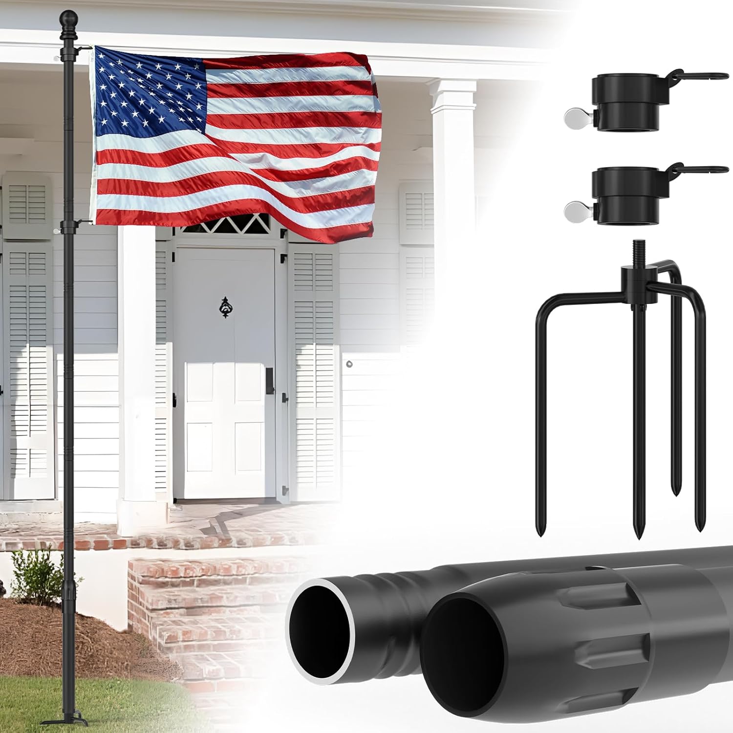 Amazon.com : KBLOONG 10 FT Black Heavy Duty Flag Poles Outside in ...