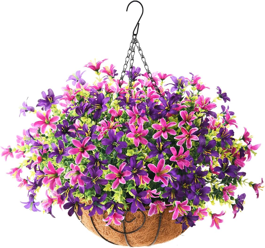 Amazon.com: INQCMY Artificial Hanging Violet Flowers in Basket for ...