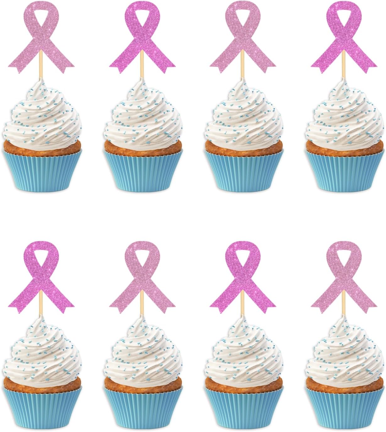 Amazon.com: ShuanQ Pink Ribbon Cupcake Toppers - Breast Cancer Survive ...