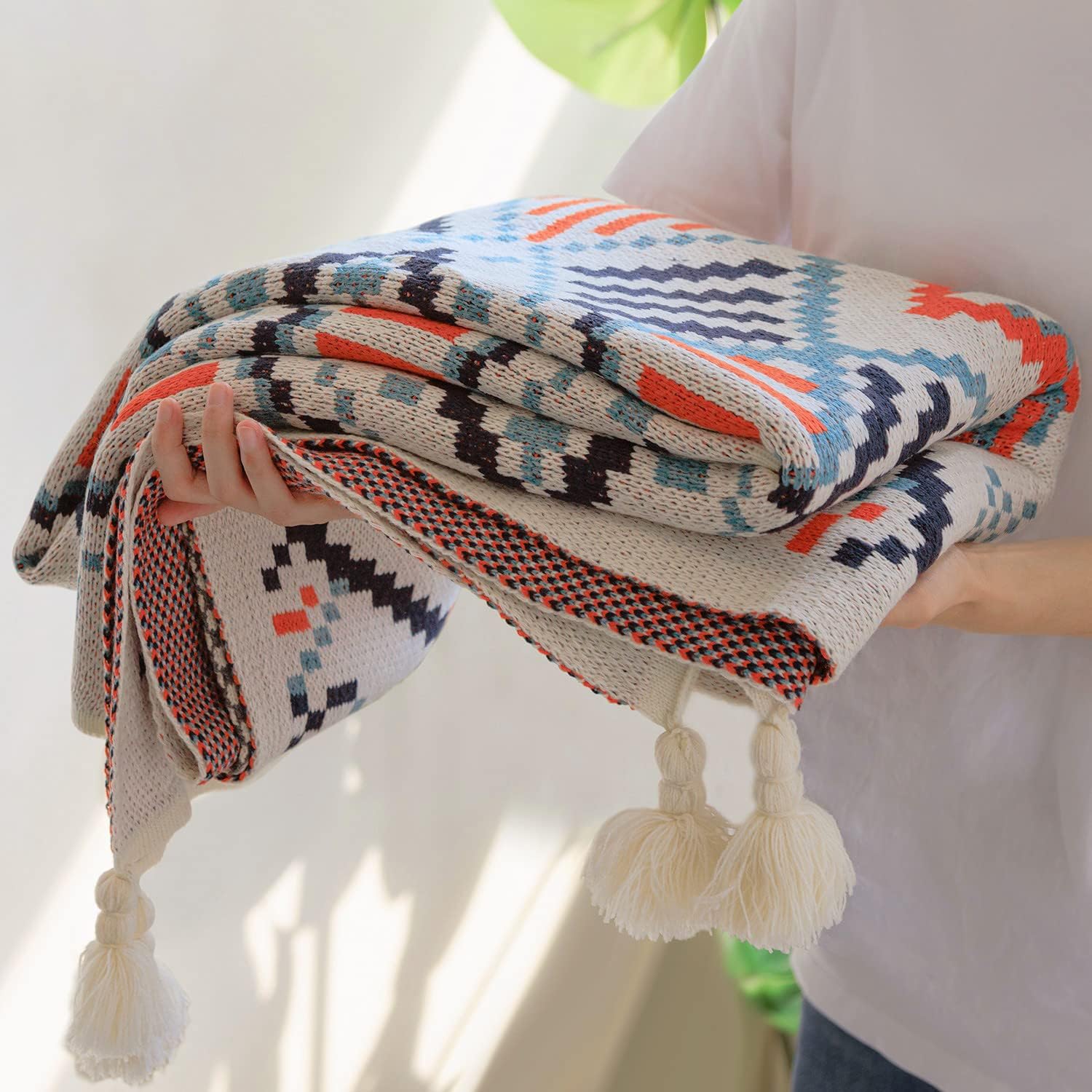 Amazon.com: PHNAM Colorful Throw Blanket with Fringe for Couch Bed Soft ...