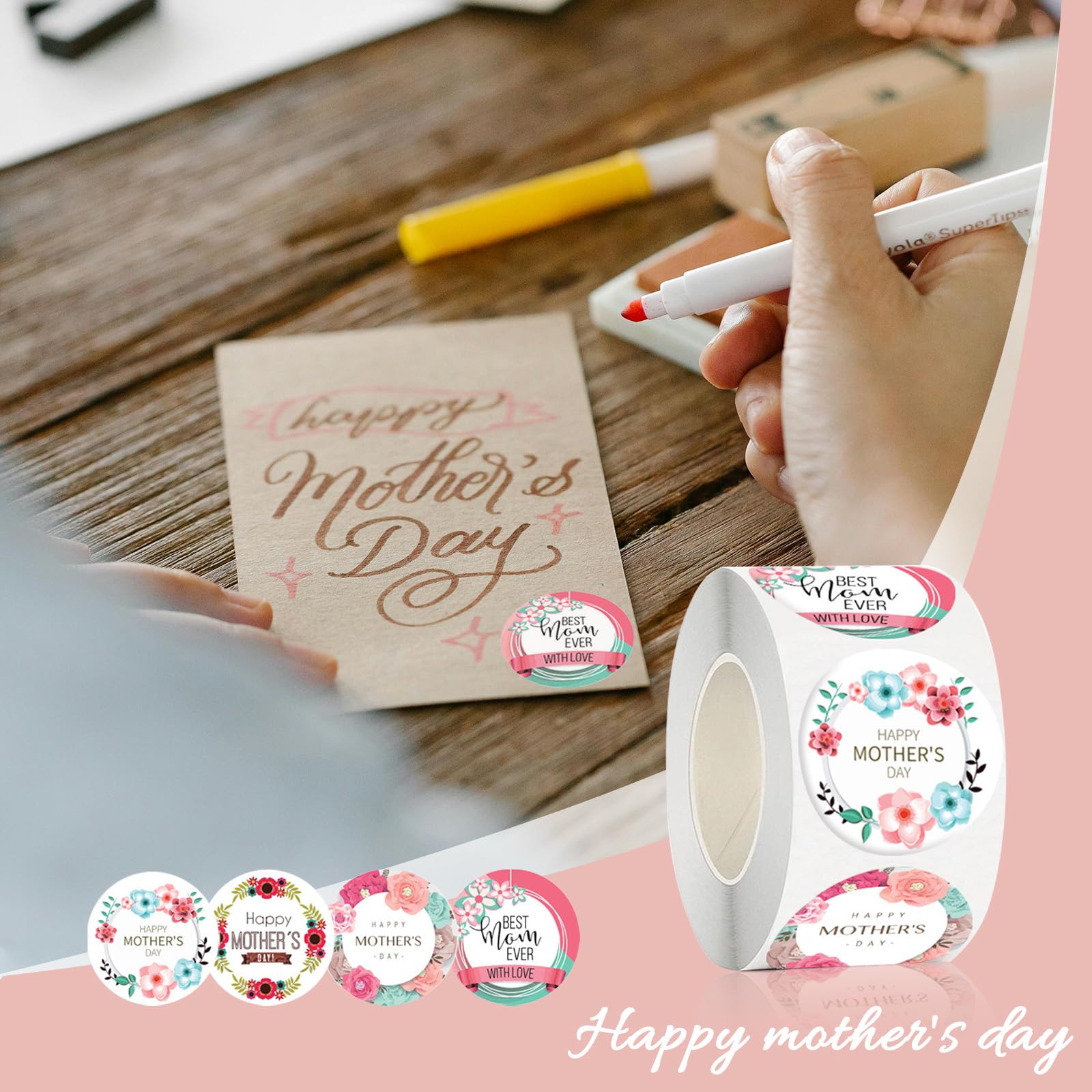 Snapklik.com : 500Pcs Happy Mothers Day Label Stickers Roll, 1.5 Inch ...