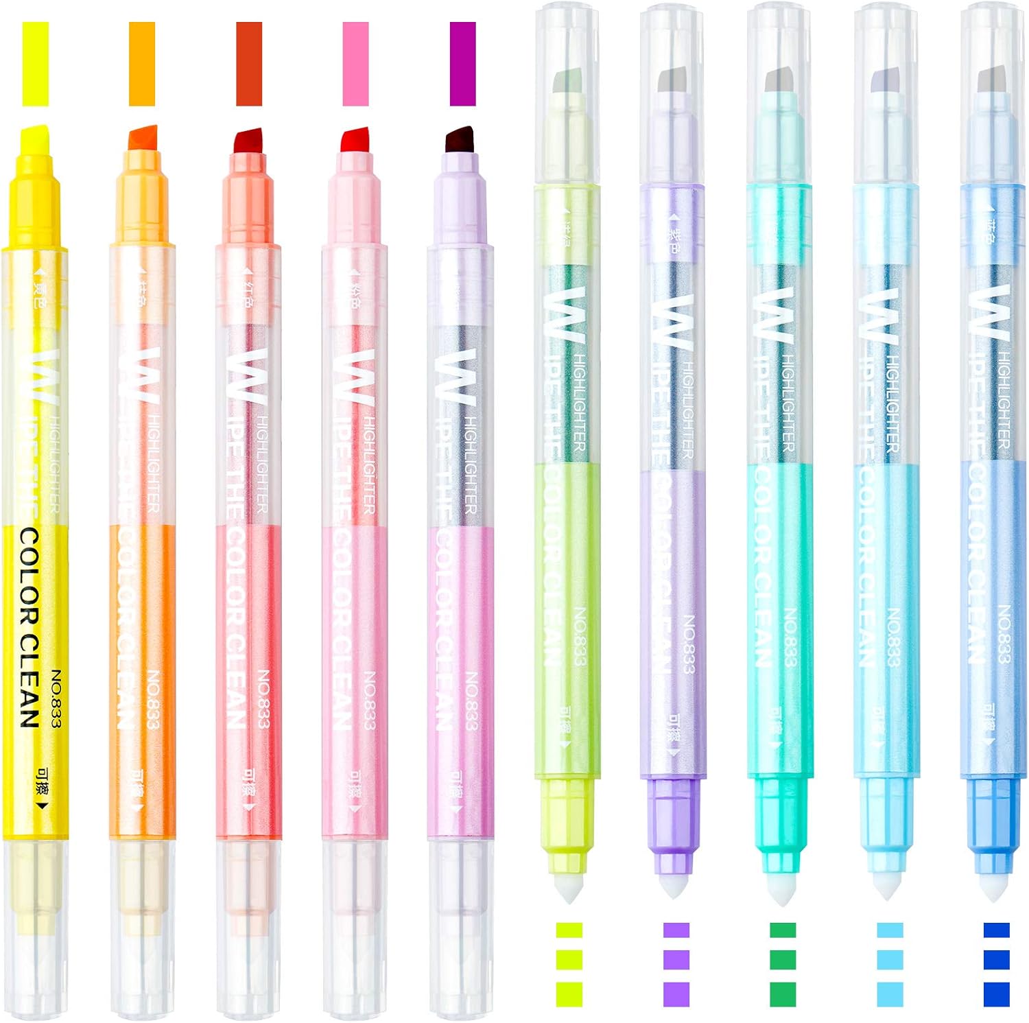 Amazon.com : Tomorotec Erasable Highlighter Set 10 Colors Dual Tip ...