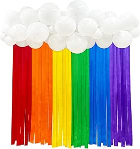 Amazon.com: Rainbow Party Decorations Colorful Fabric Ribbon Streamer ...