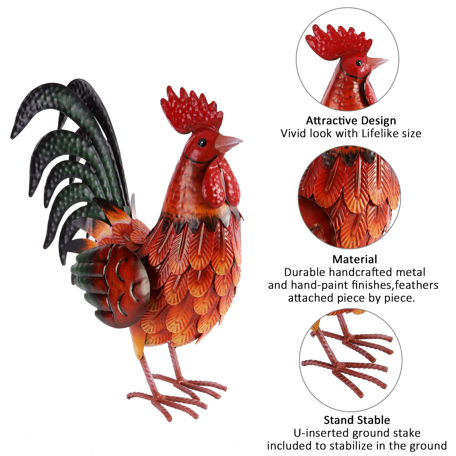 Snapklik.com : Metal Rooster Decor Garden Statue Outdoor Chicken ...