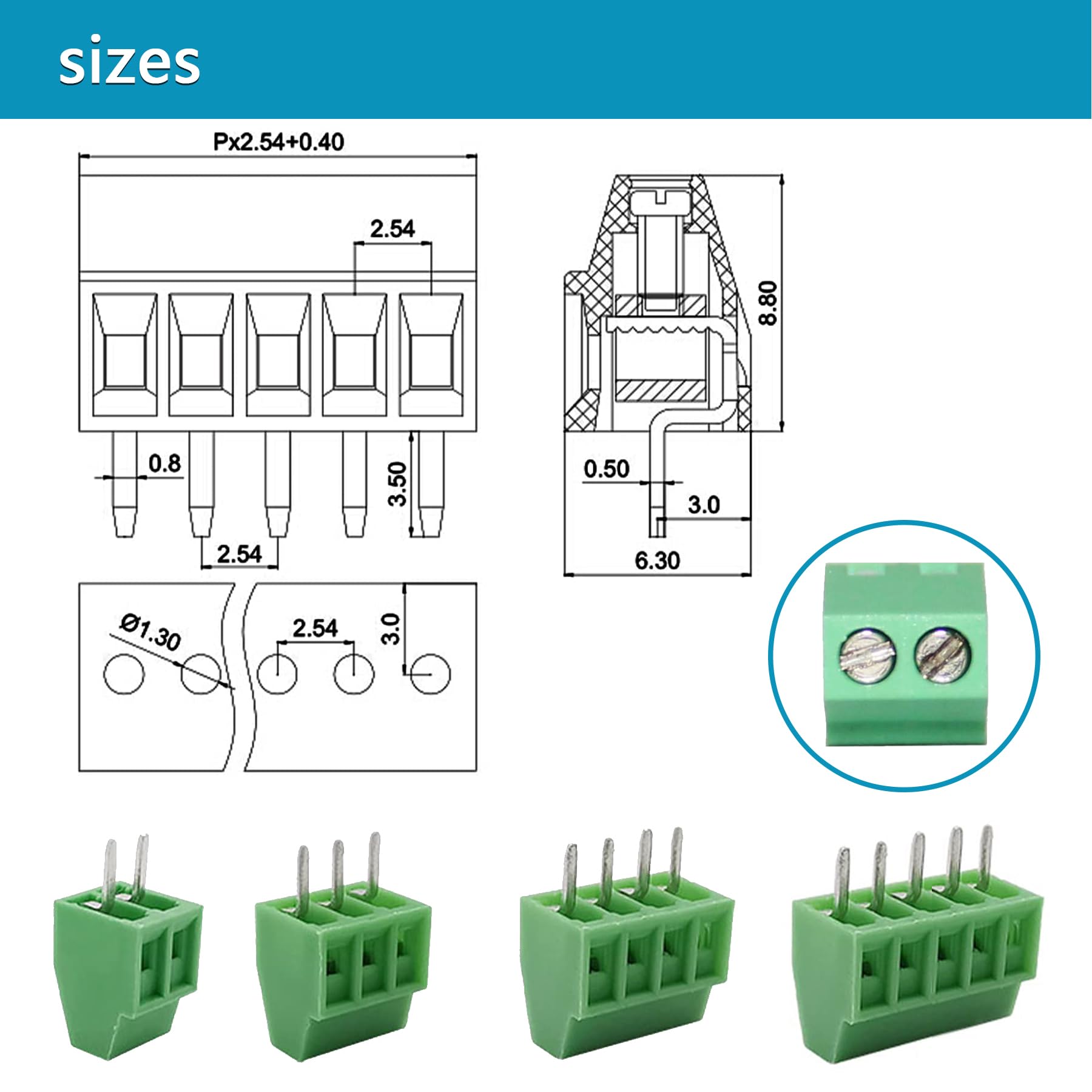 Snapklik.com : 52PCS 2.54mm 0.1" Pitch PCB Mount Screw Terminal Block ...