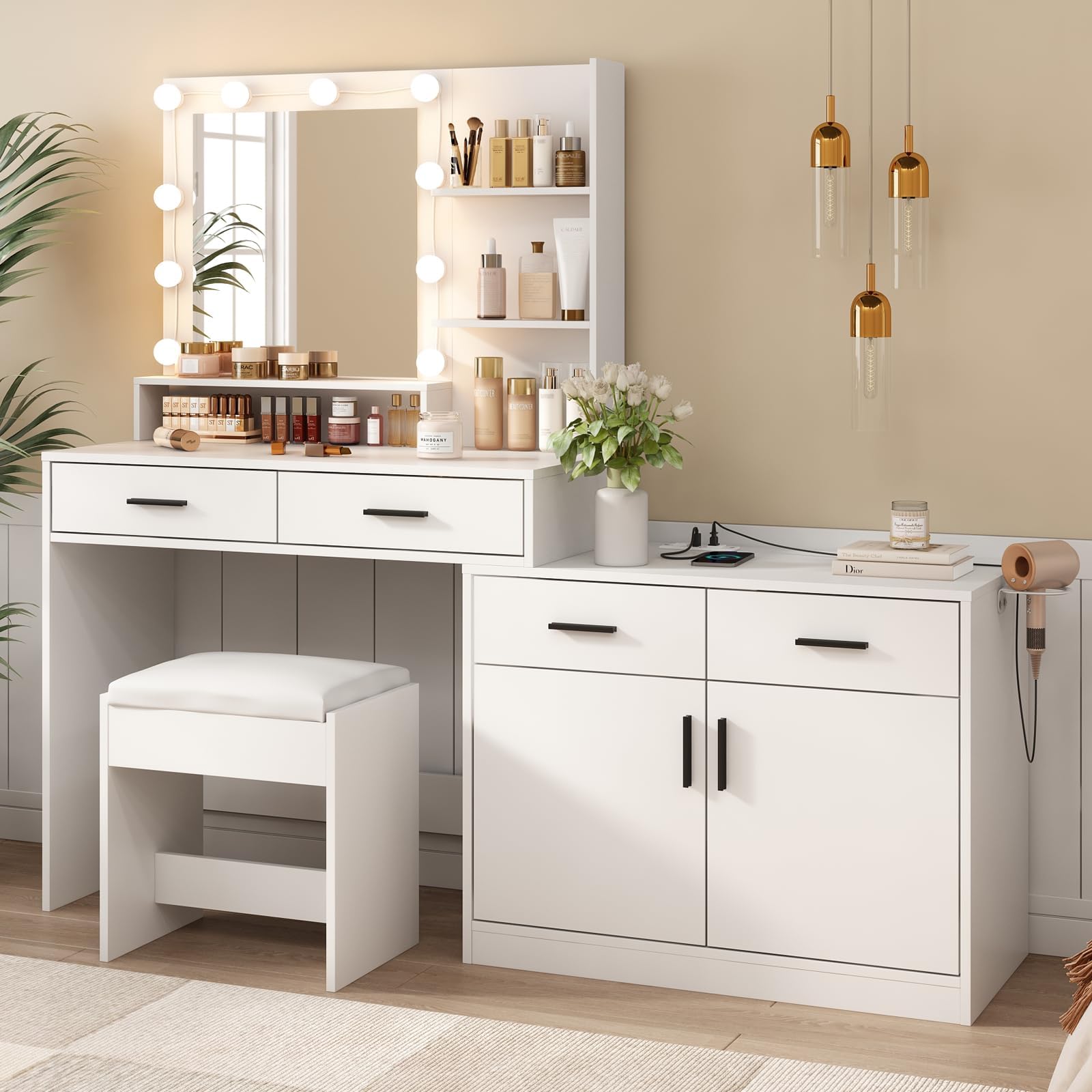 Amazon.com: Greenvelly Makeup Vanity Desk with lights and 2 Mirror ...