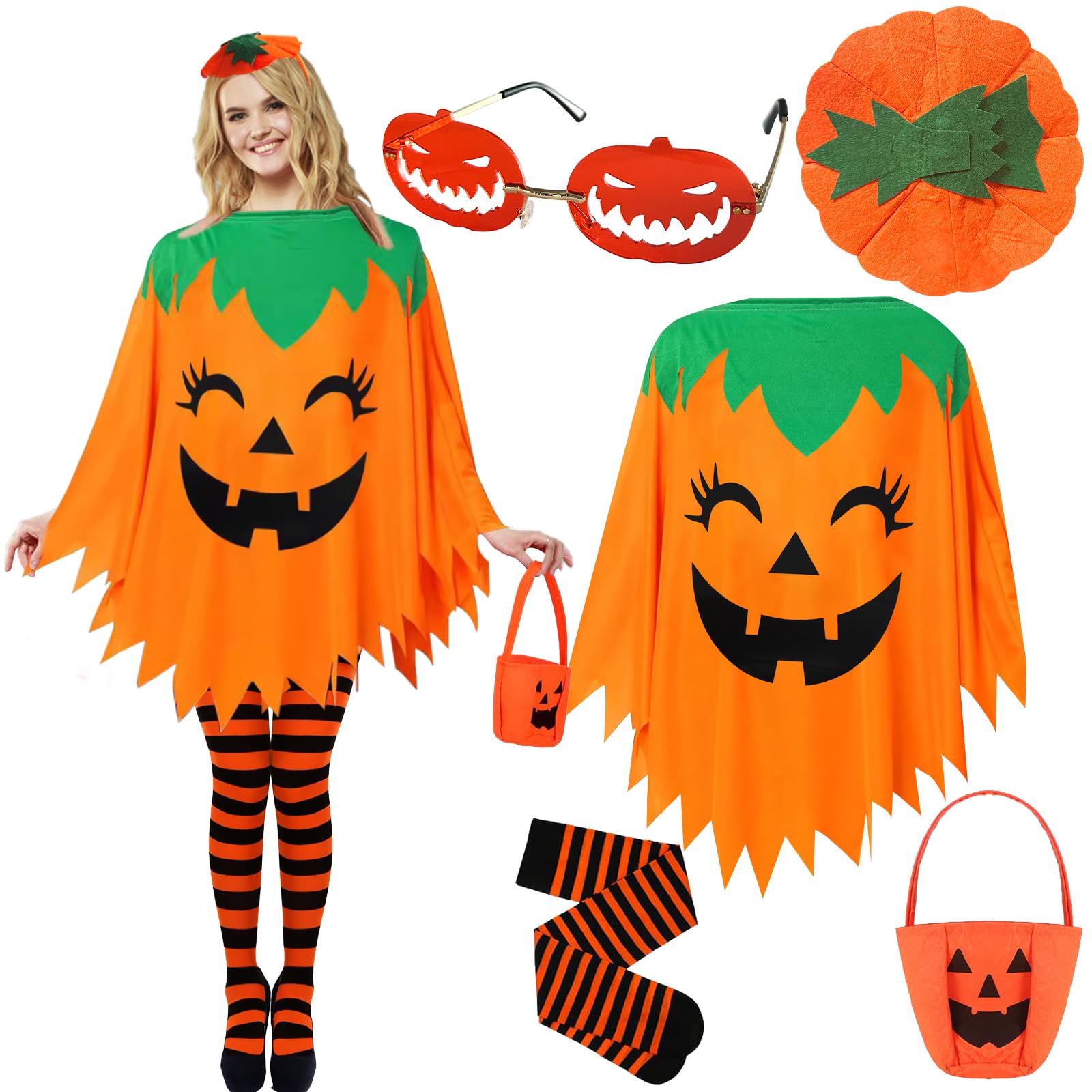 Amazon.com: LAIAMER 5 Pcs Halloween Pumpkin Costume Set Women's ...
