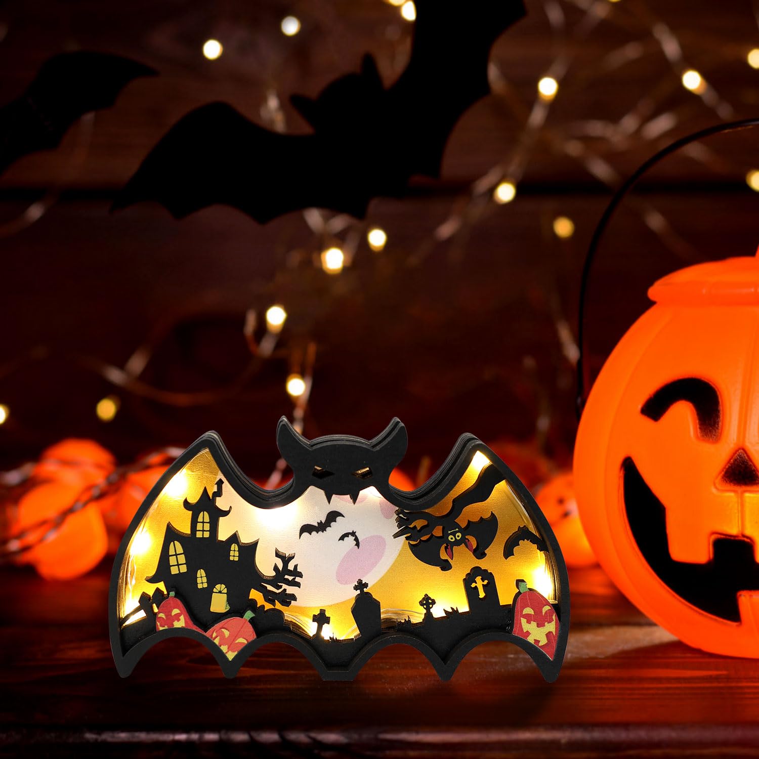 Snapklik.com : Halloween Indoor Table Decor,Light Up Wooden Haunted ...