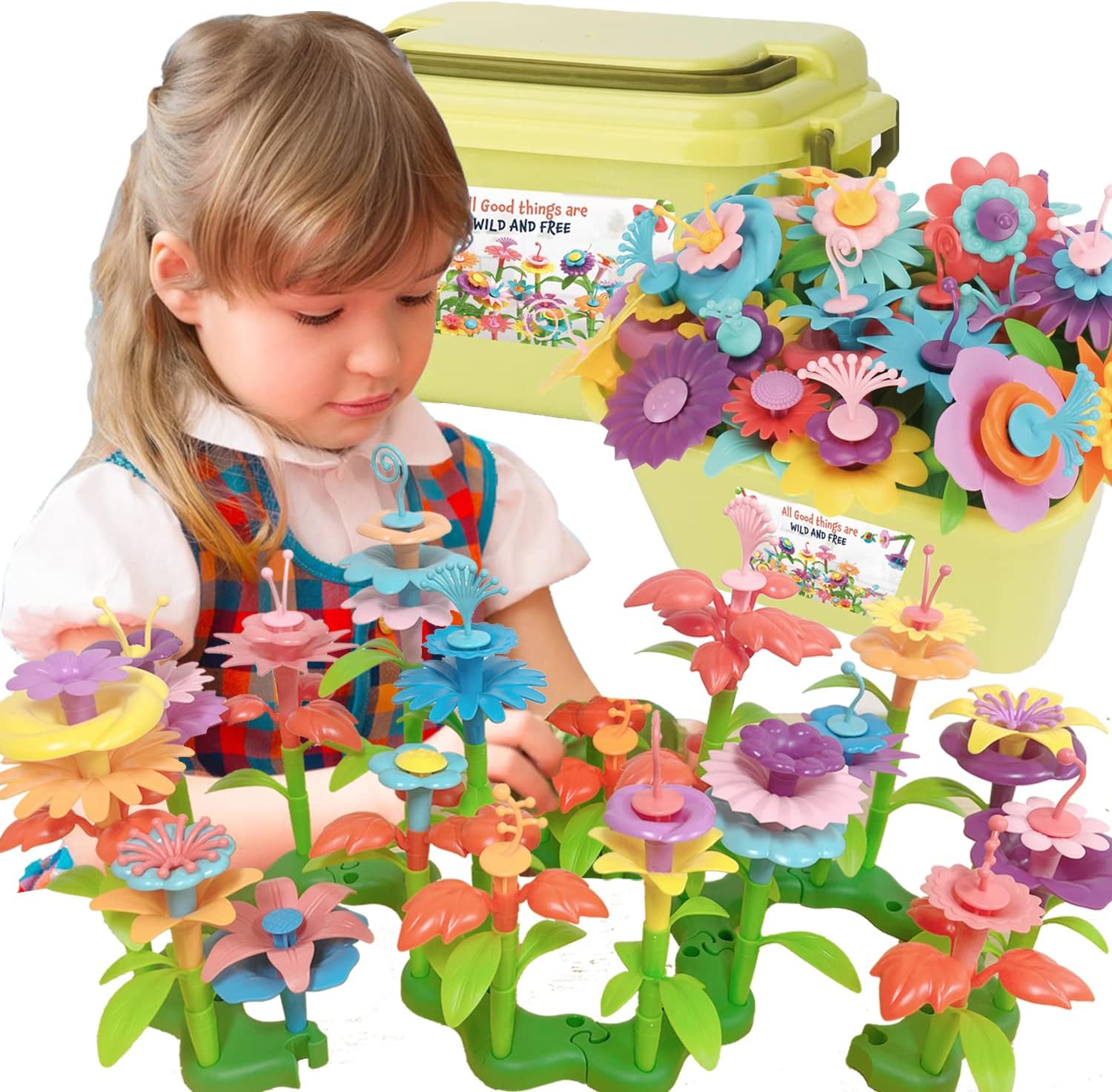 Amazon.com: Kids Flower Garden Building Toy STEM Set Kit Preschool ...