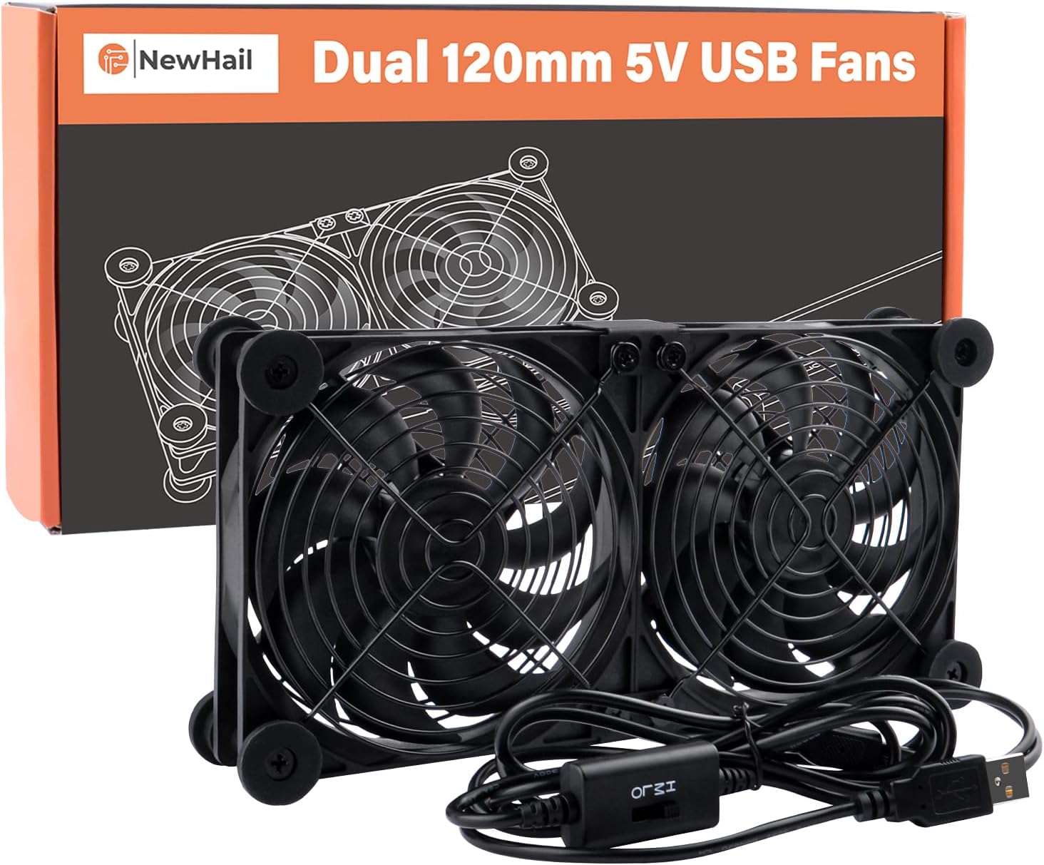 NewHail Quiet Dual 120mm Router Fan Cooler with L/M/H 3-Degree Speed ...