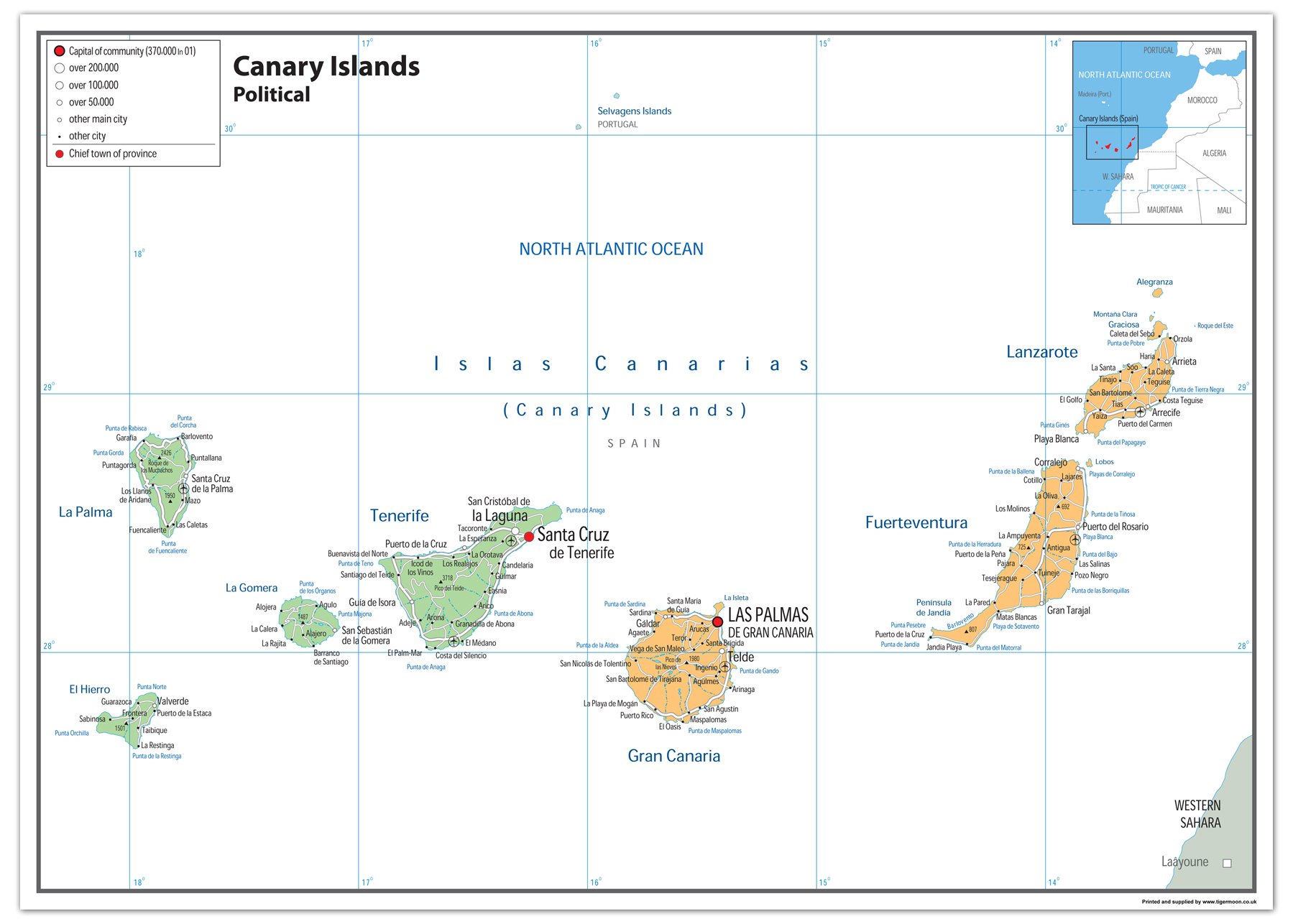 Canary Islands Political Map Western Sahara Laayoune Capital City