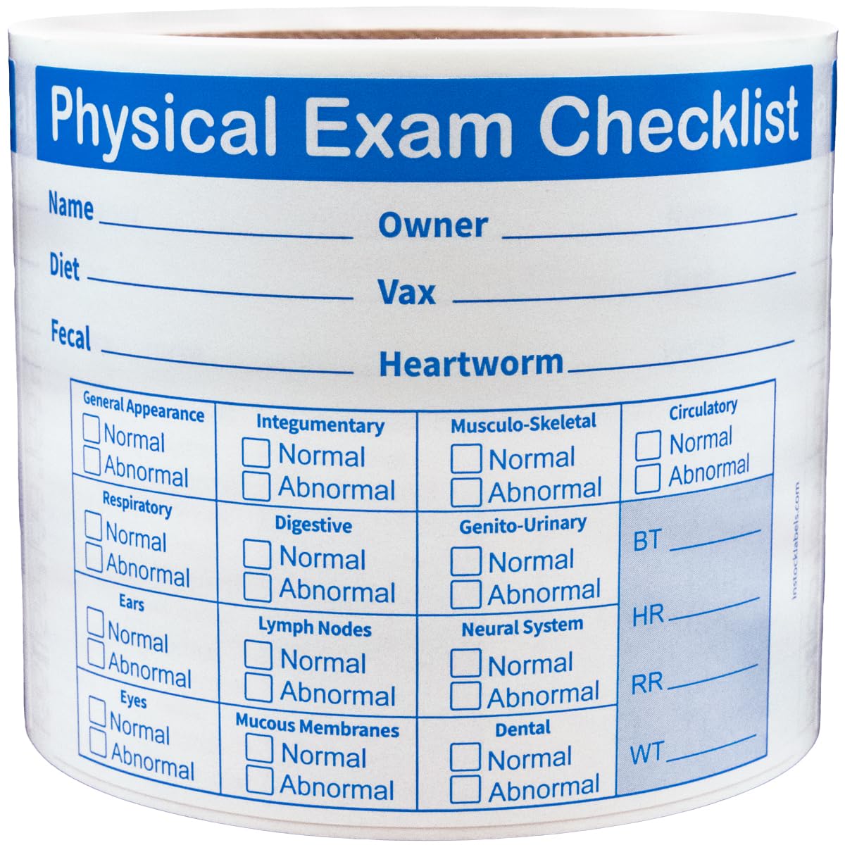 Physical Exam Checklist Veterinary Labels 3 x 4 Inch 100 Total Stickers ...