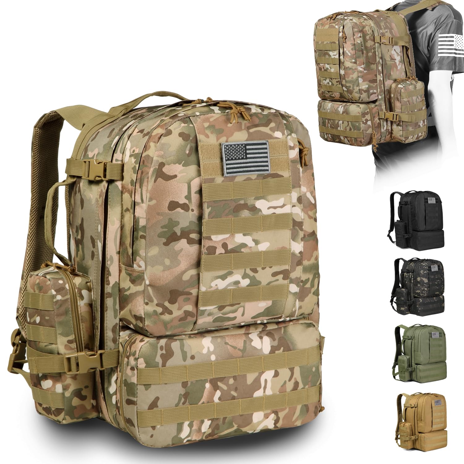 Amazon.com: DBTAC Tactical Backpack 50L Large Army 3-DAYS Assault Pack ...
