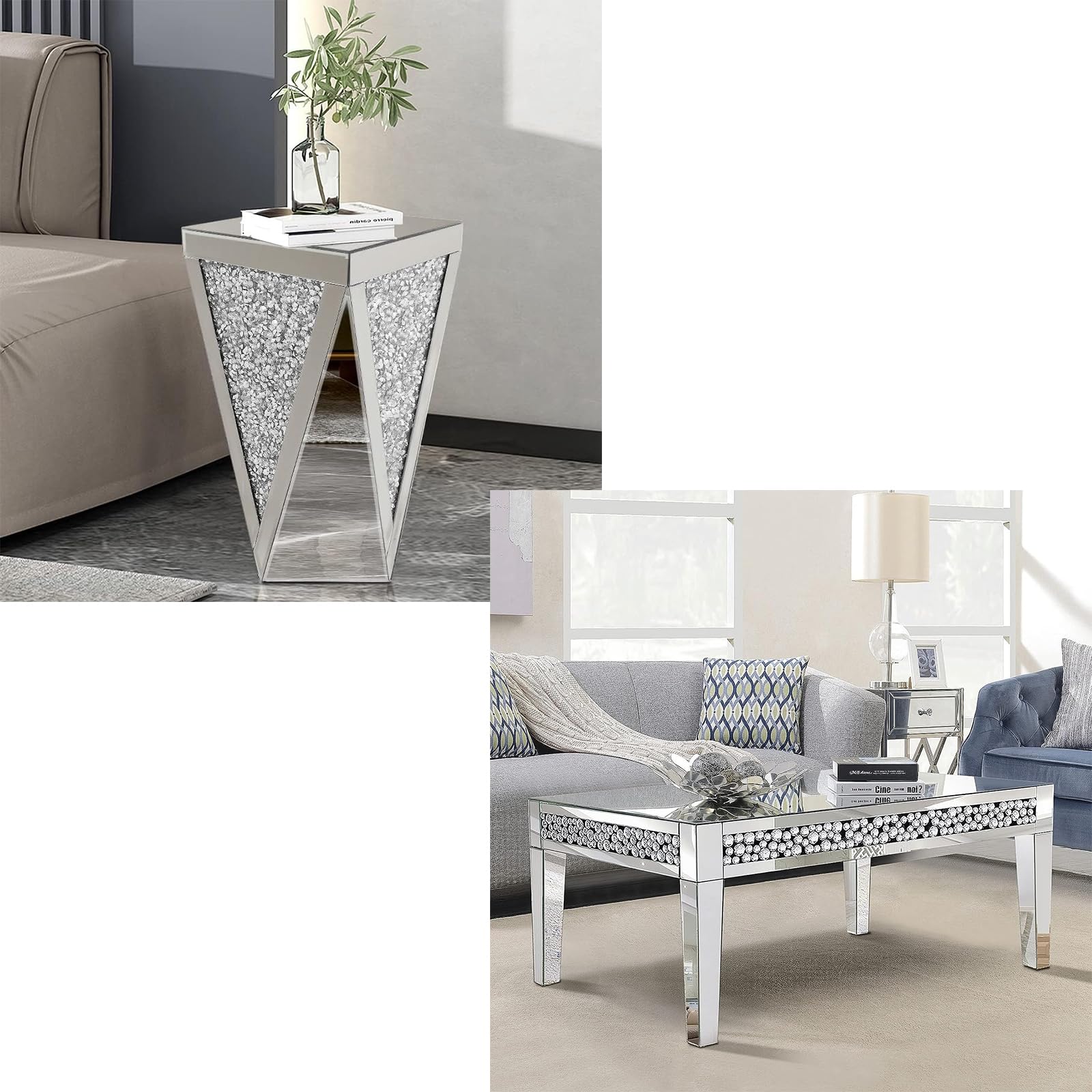 Amazon.com: Pregaspor Mirrored end Table and Mirrored Coffee Table ...