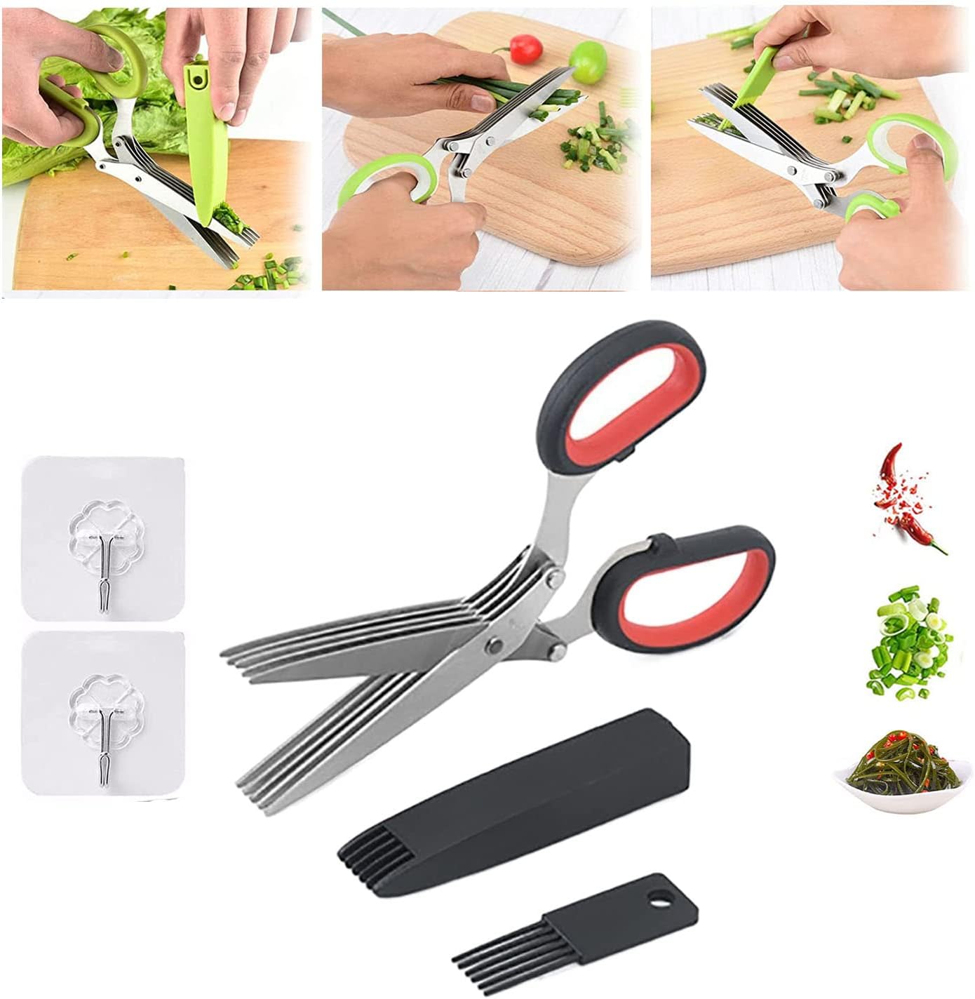 Amazon.com: 5 Blade Kitchen Salad Scissors - 2023 New Multipurpose Herb ...