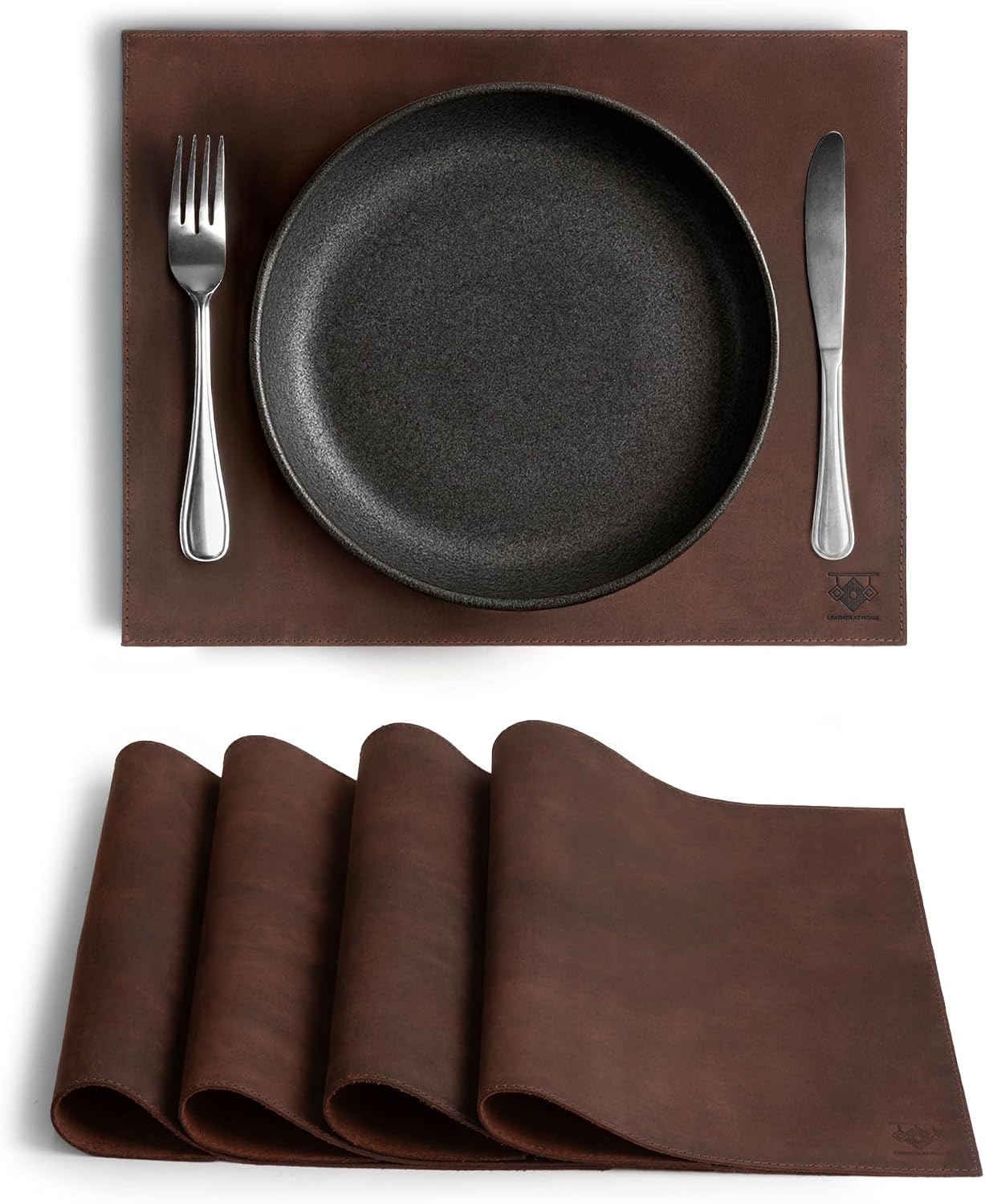 Amazon.com: Leather At Home, Set of 4 Rectangular Place Mats, Genuine ...