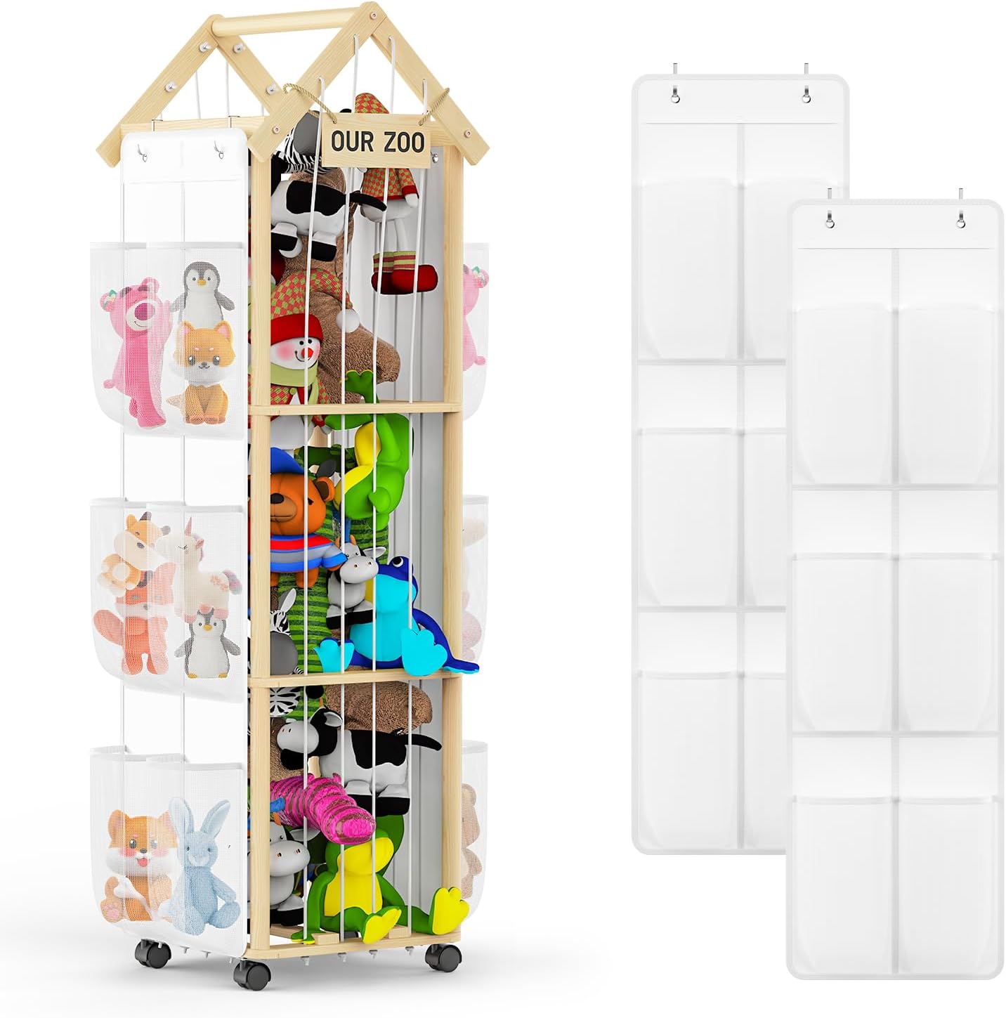 Amazon.com: Homsailei Stuffed Animals Storage Zoo, 2in1 Wooden Stuffed ...