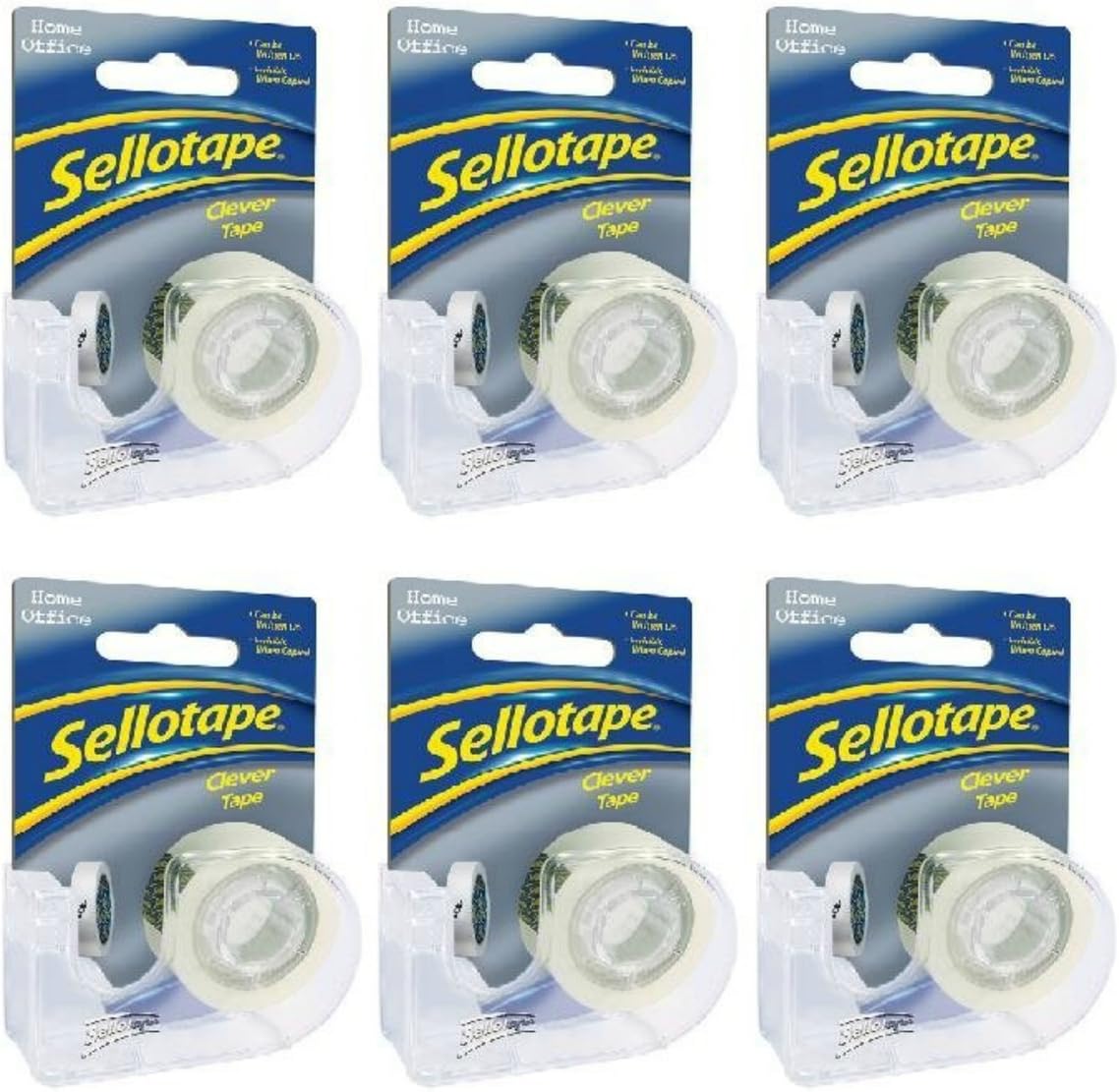Sellotape Set of 6 Clever Dispensers with Six Rolls of Invisible Clear ...
