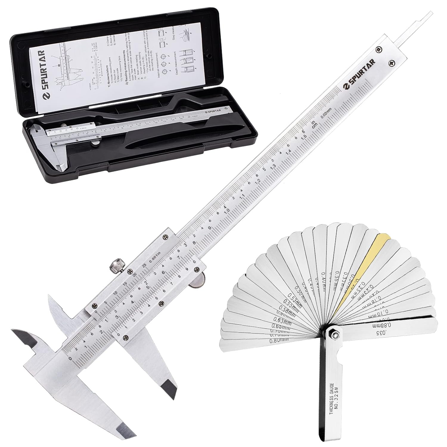 Spurtar Vernier Caliper and Feeler Gauge Set: Amazon.com: Industrial ...