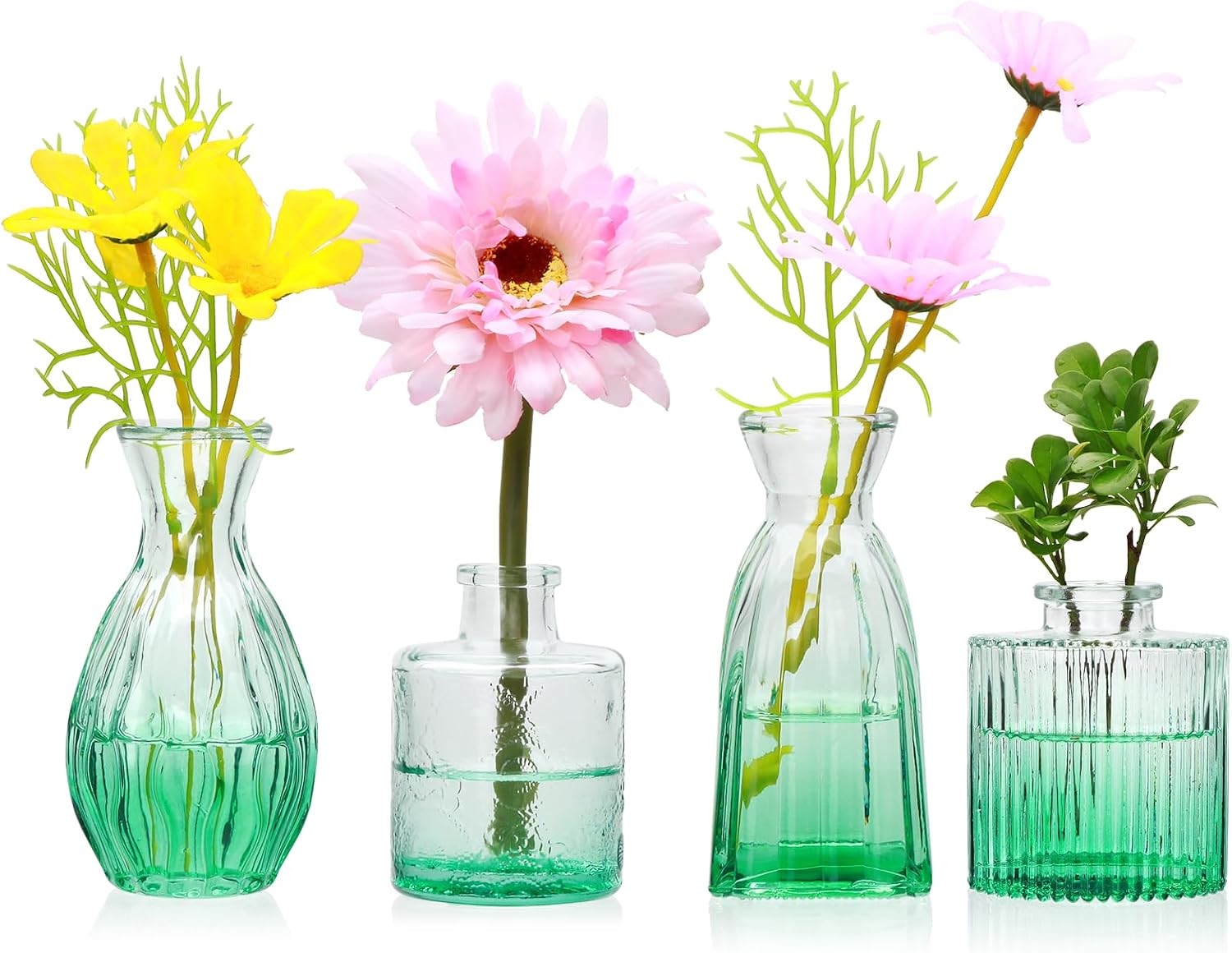 Amazon.com: Mapoxy Glass Bud Vases Set of 4,Small Green Flower Vases ...