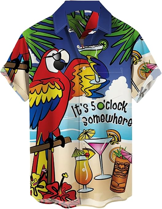 Mens Funny Hawaiian Shirts Short Sleeve Button Down Loose Fit Holiday Bowling Aloha Shirts S-5XL ...