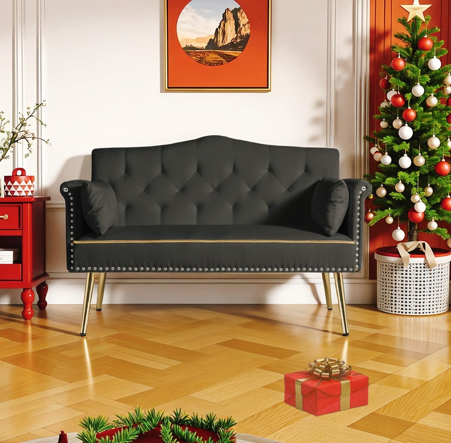 Amazon.com: QHITTY Velvet Loveseat, 58'' Velvet Sofa Accent Couch ...