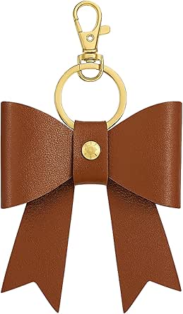 Amazon.com: Bow Bag Charm Keychain, Cute Leather Bow Pendant with Gold ...