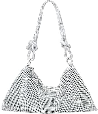 iSamzan Women's Rhinestone Silver Purse, Hobo Bags for Evening Party ...
