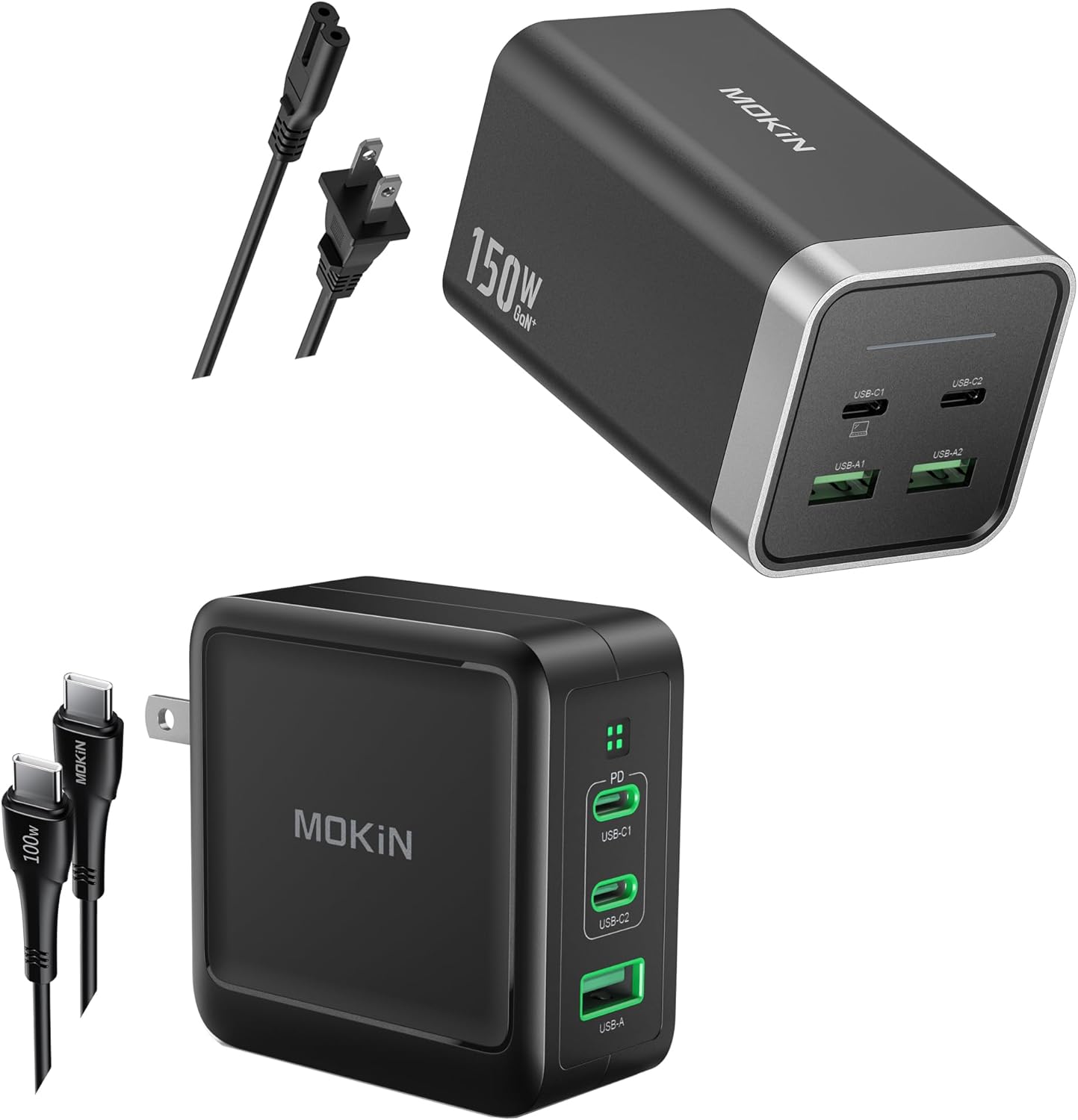 Amazon.com: USB C Charger Block - 100W+150W, MOKiN GaN+ Fast Charging ...