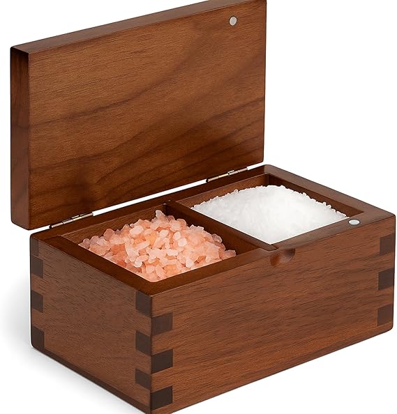 Amazon.com: Demigo Salt Cellar Acacia Wood Salt Box with Flip Lid, 5 ...