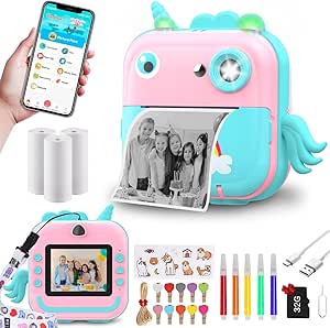 Amazon.com : Instant Print Camera for Kids,Inkless Sticker Printer for ...