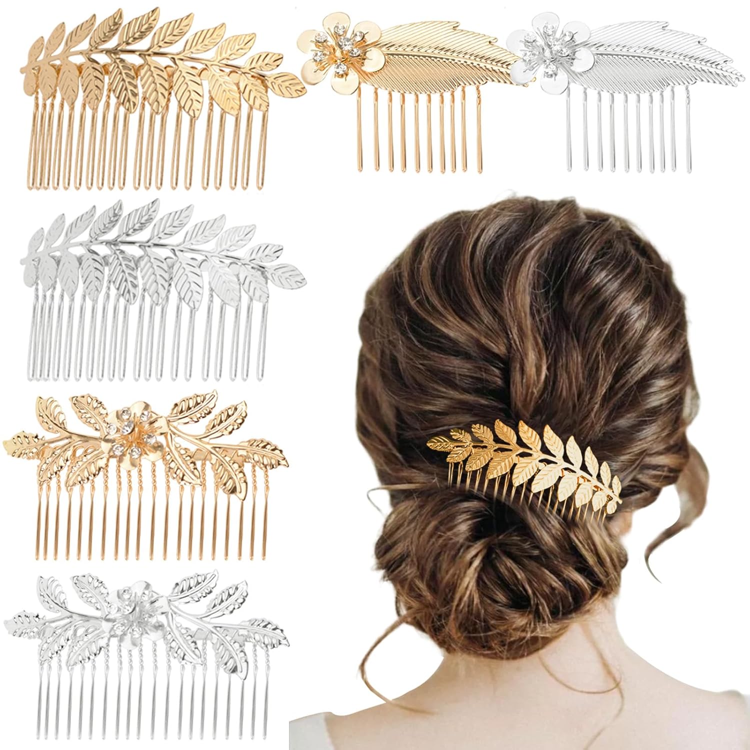 Amazon.com : Dazzhues 6PCS Gold Leaf Hair Combs for woman Gold Hair ...