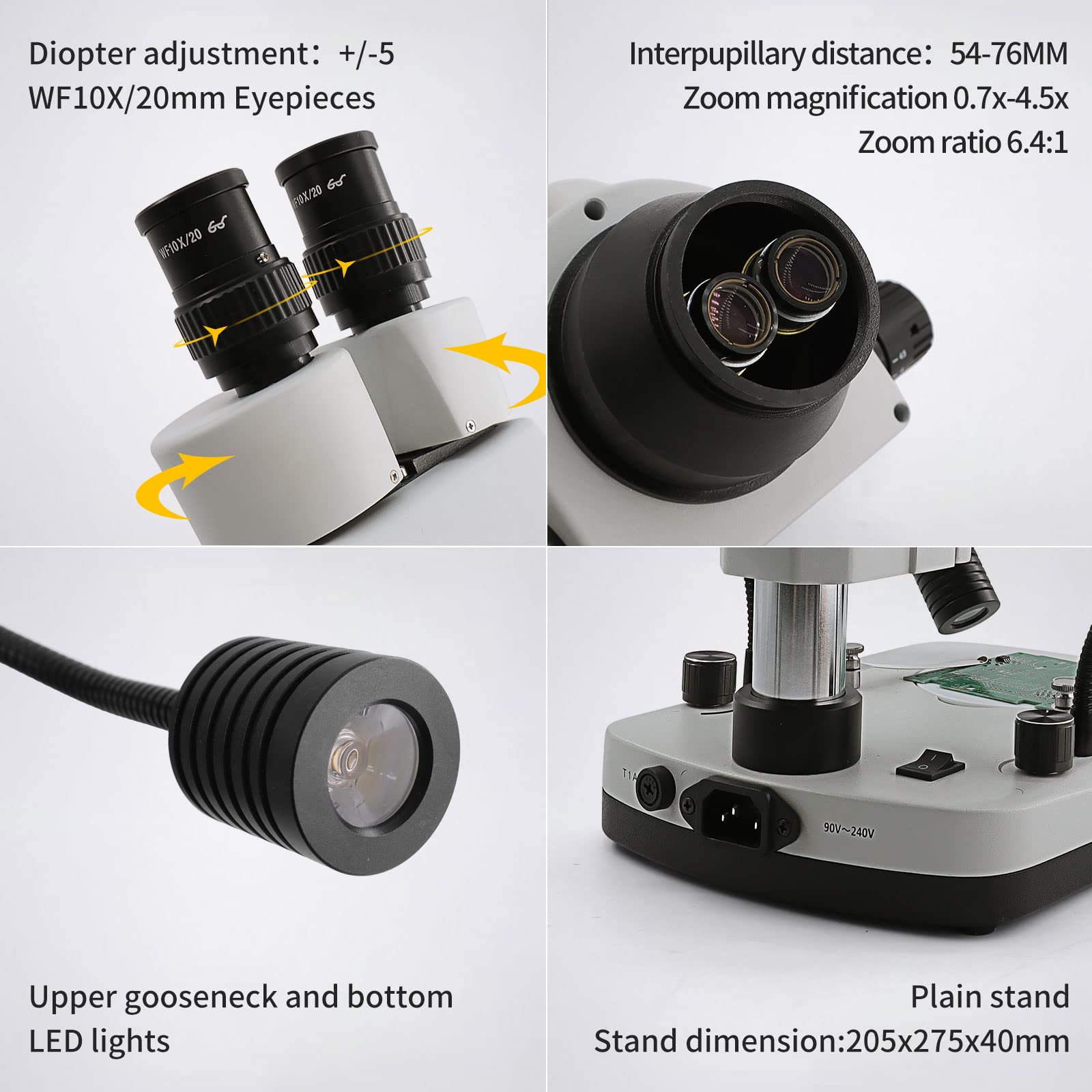 Snapklik.com : Swift S7-TGL-CA05 Trinocular Gooseneck Zoom Stereo Microscope, WF10X Eyepieces,7X ...