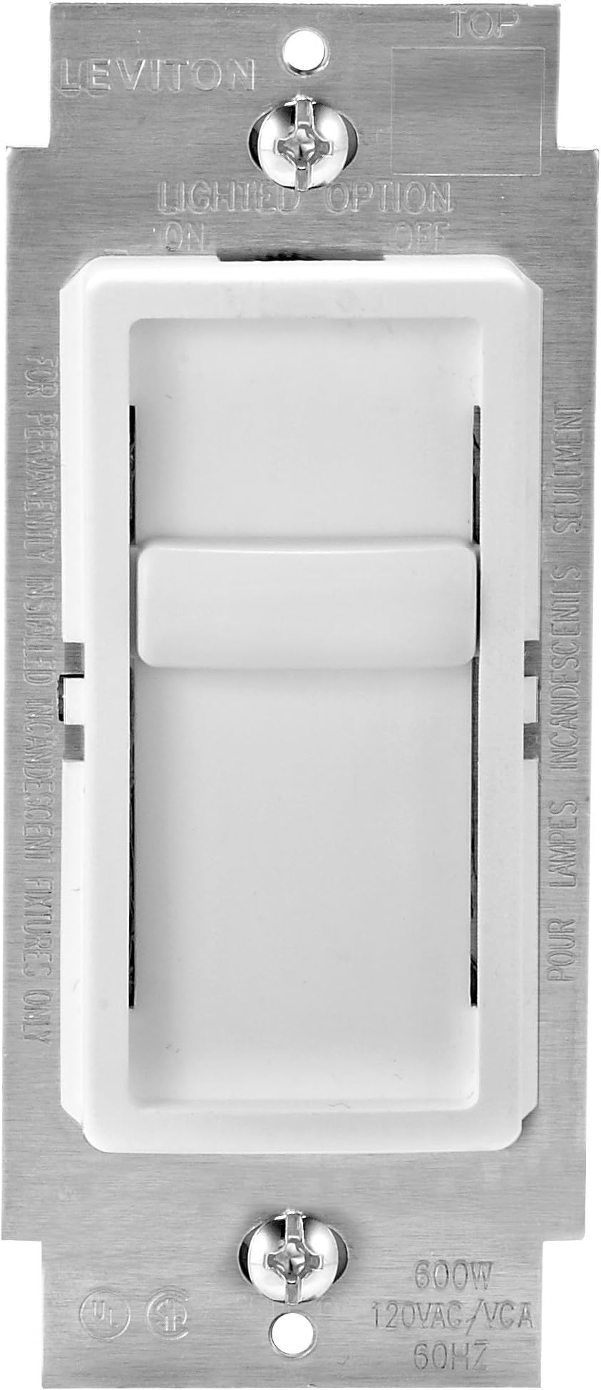 Leviton 6631-LW SureSlide 600W Incandescent Slide Dimmer, Single-Pole ...
