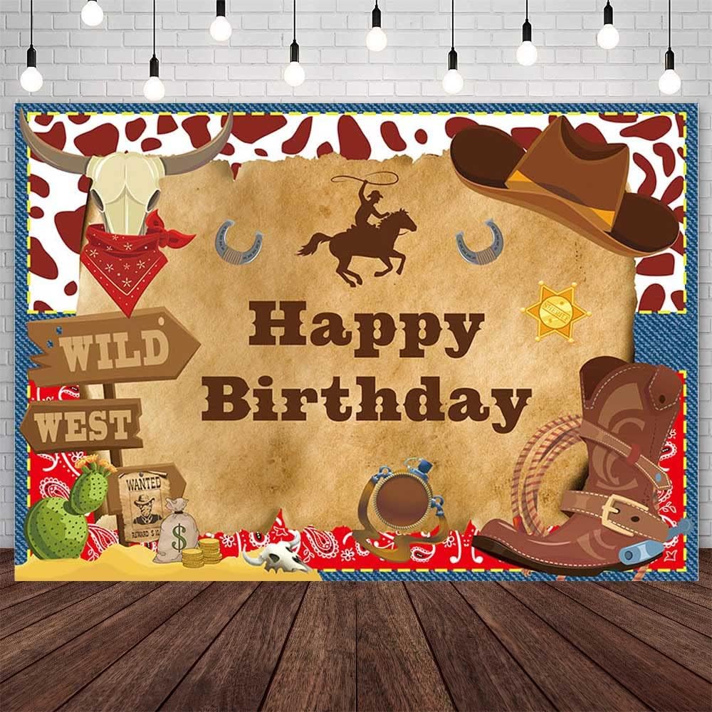 Amazon.com : AIBIIN 7x5ft Western Cowboy Birthday Backdrop Rustic West ...
